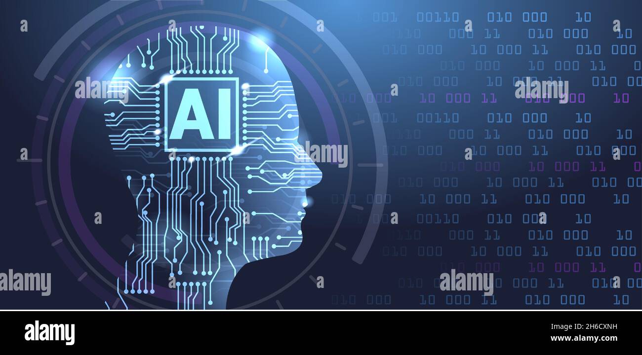 Machine learning concept in form of men face outline outline with ...