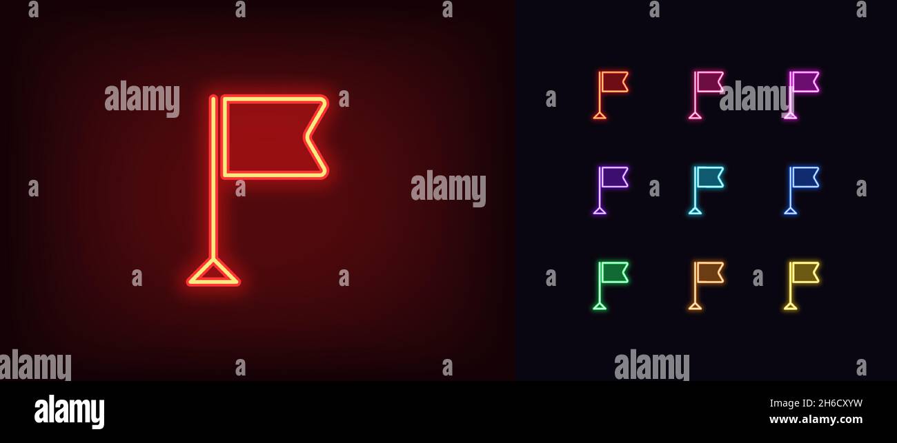 Outline neon flag icon. Glowing neon checkbox sign, flag pictogram in ...