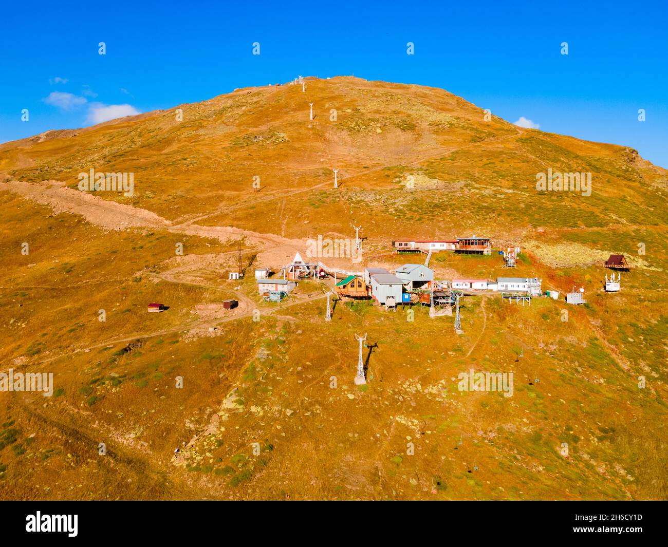 Cable car station on the Cheget mountain, which located opposite Mount ...