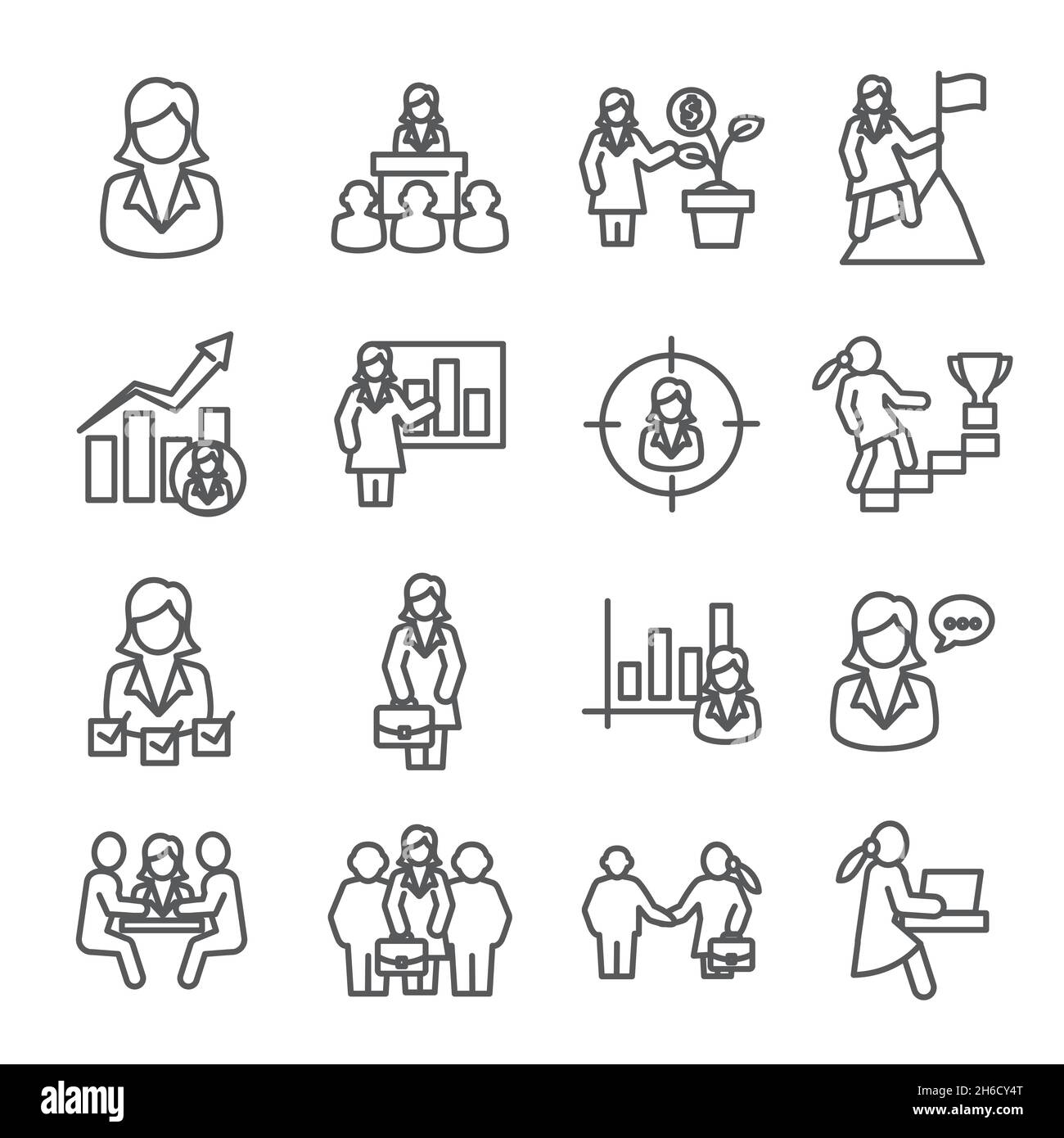 Business woman line icons set on white background Stock Vector Image ...