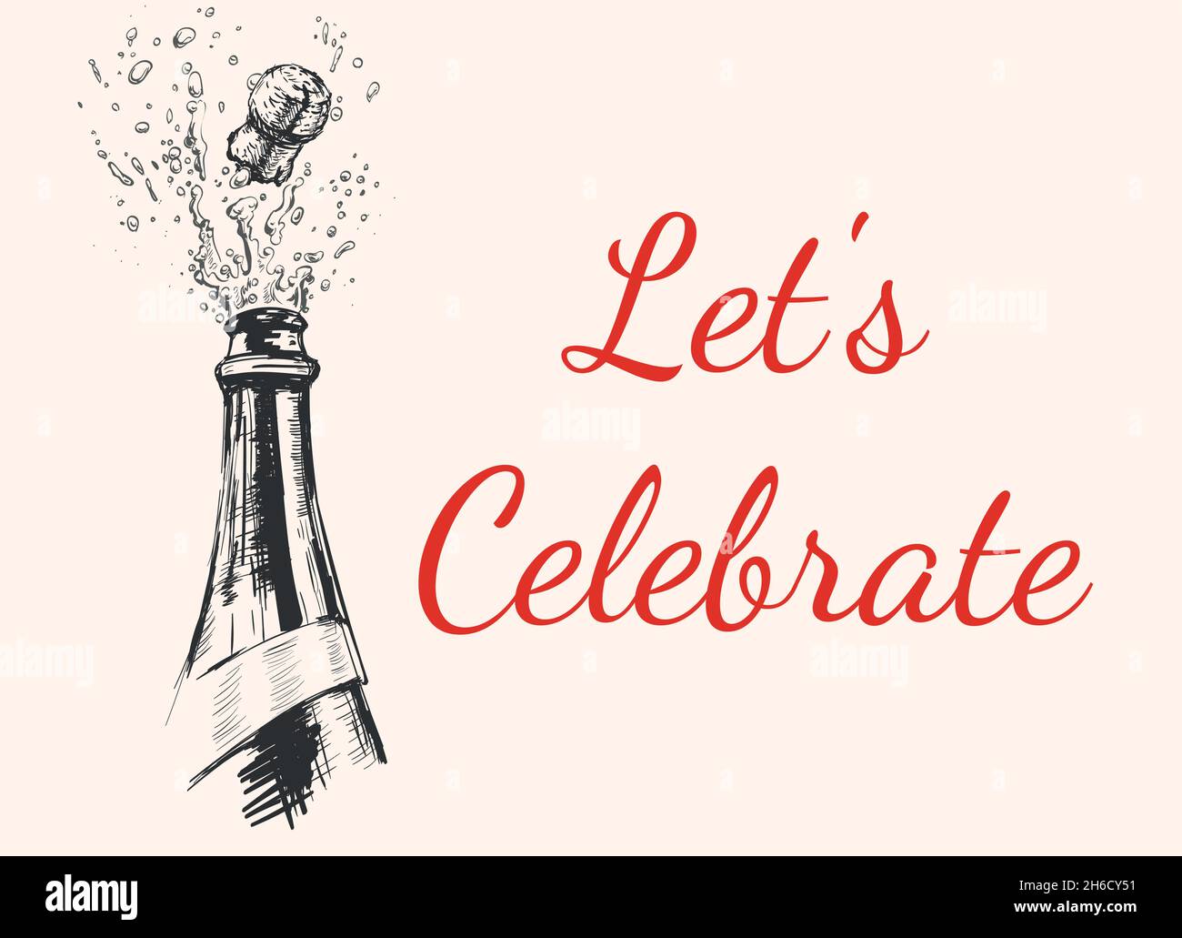 Let s Celebrate. Hand Drawn Party Invitation Template. Champagne ...
