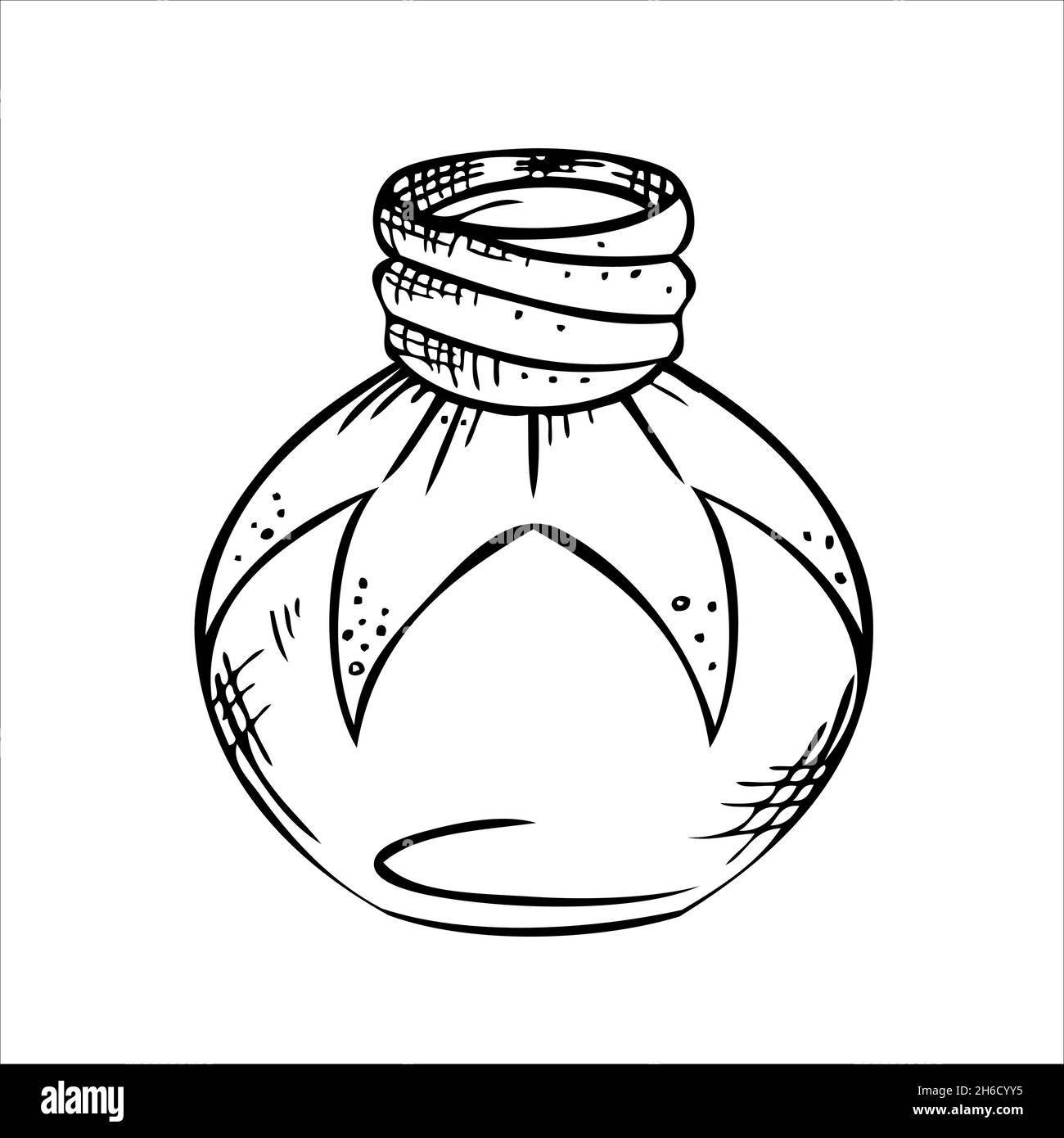 Isolated vector bottle. Line art empty transparent glass vial, bottle ...