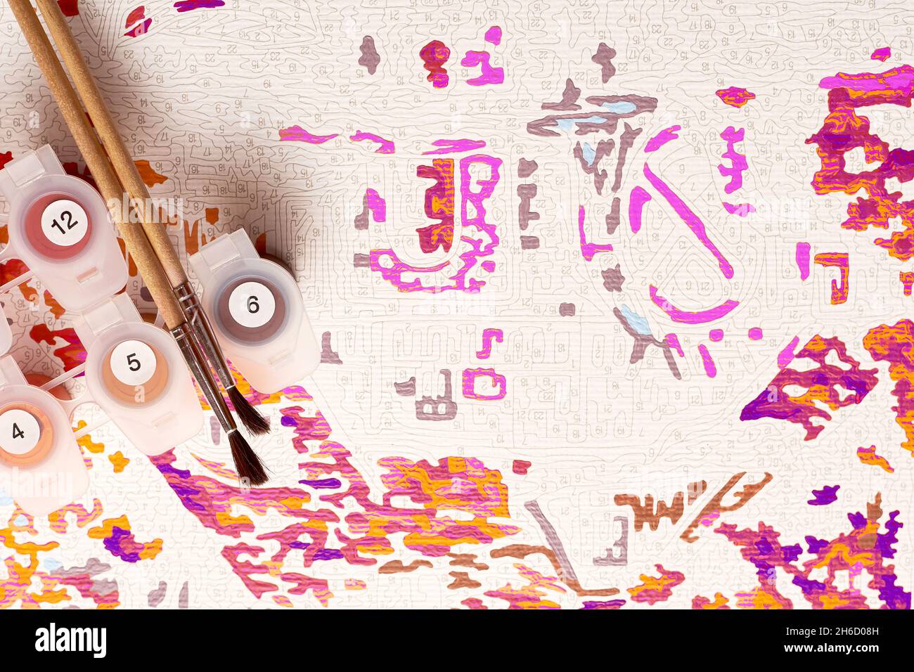 Creativity set with paints, brushes and canvas for painting by numbers ...