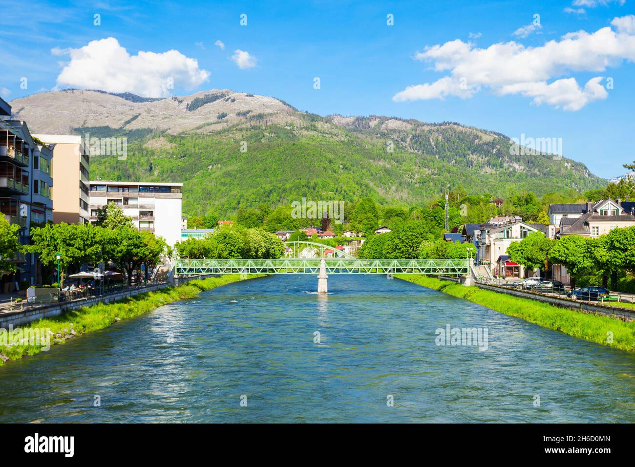 Traun River in the centre of Bad Ischl old town, Upper Austria. Bad ...
