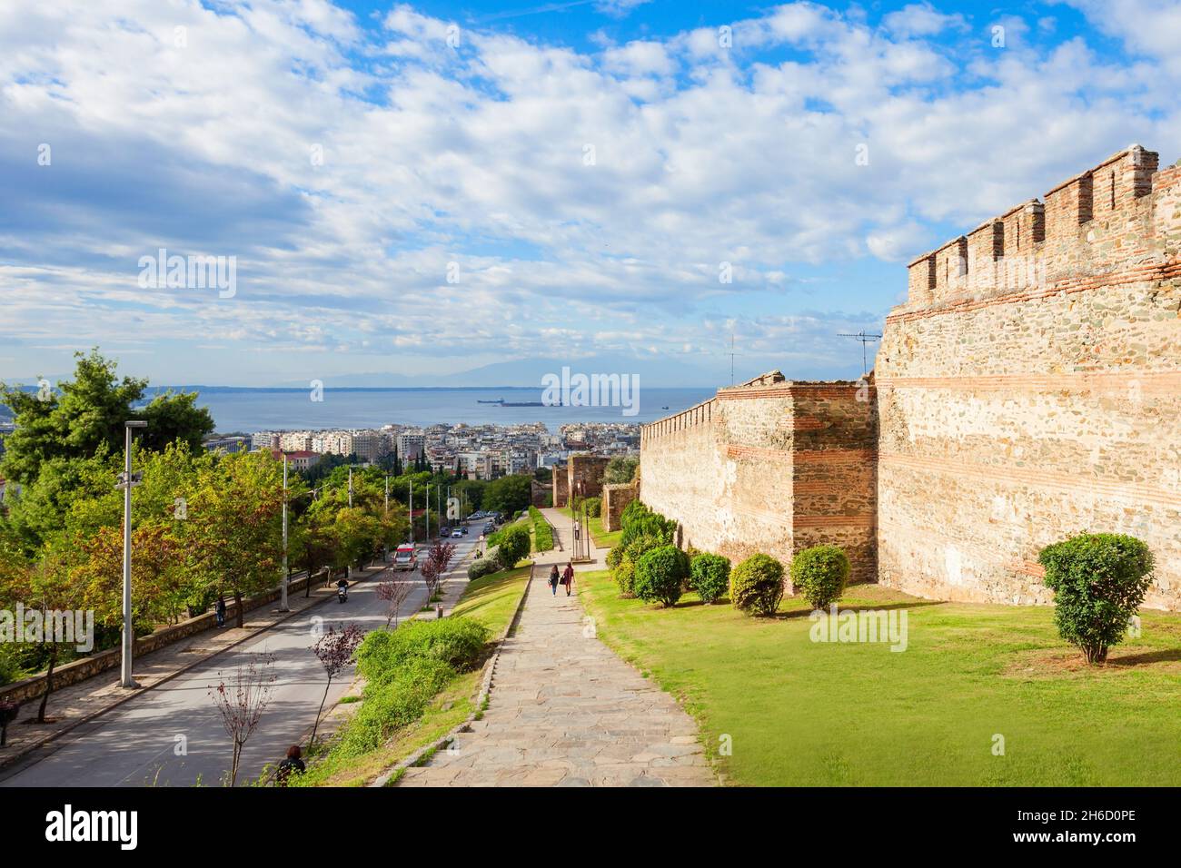 North eastern corner of the acropolis wall of Thessaloniki in Greece ...