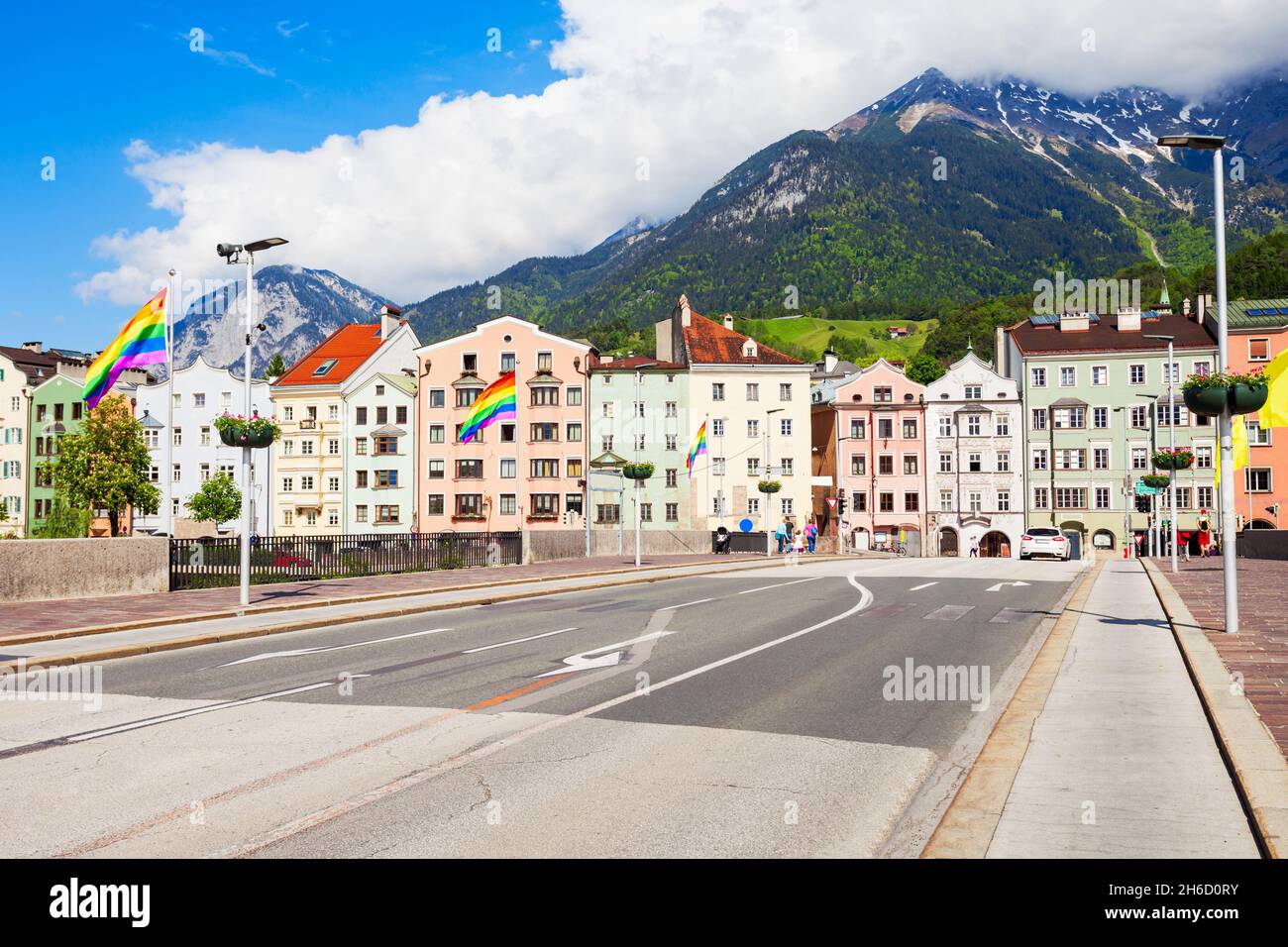 Innsbruck bridge through the Inn river. Innsbruck is the capital city ...
