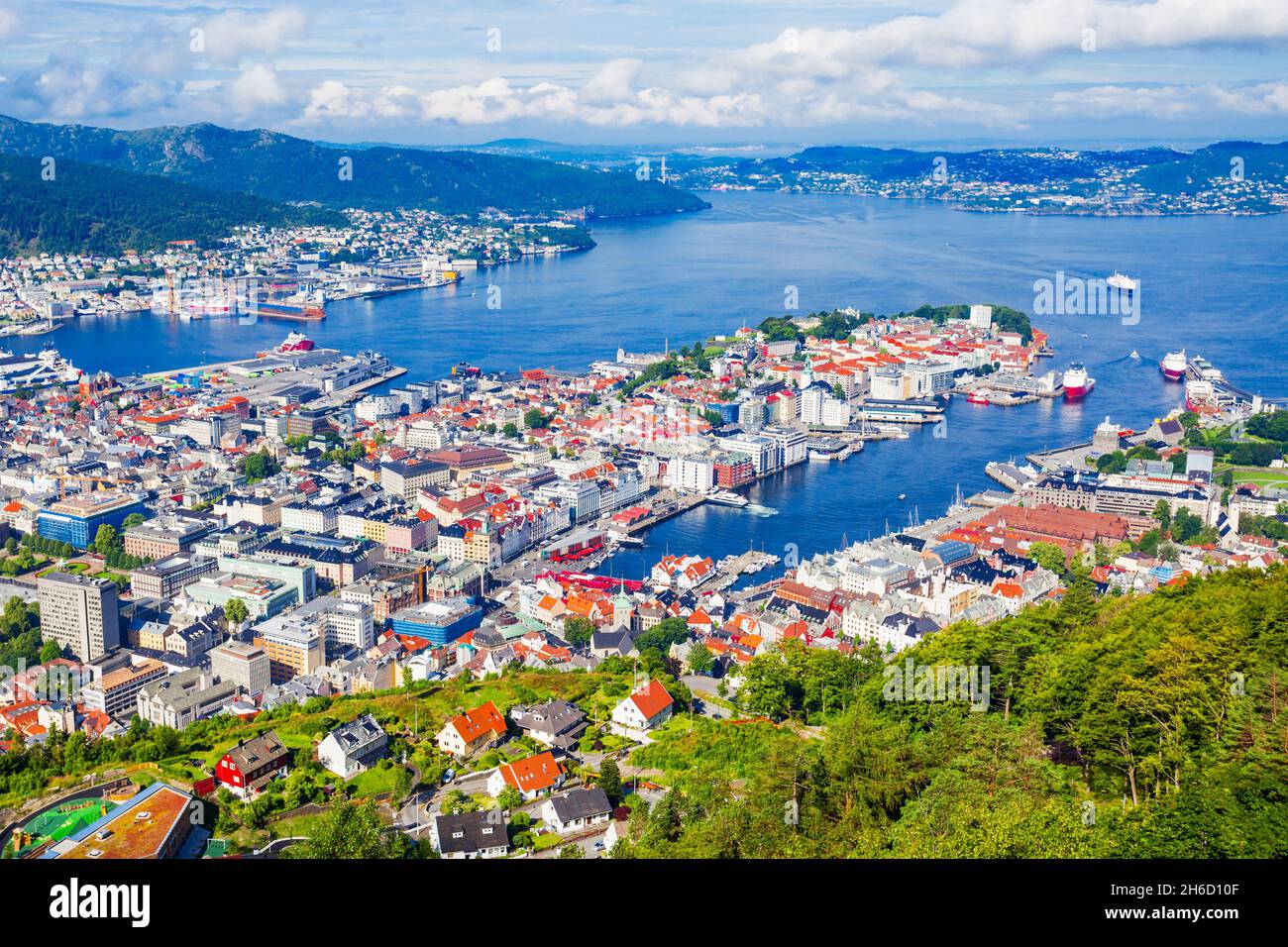 Bergen aerial panoramic view from Mount Floyen viewpoint. Bergen is a ...