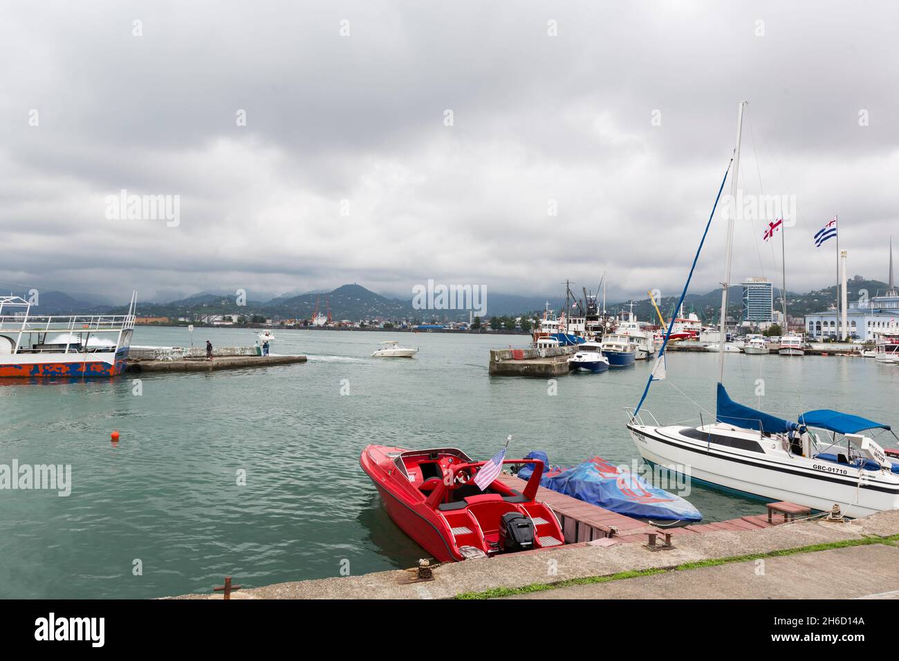 BATUMI, GEORGIA- JINE 26, 2021: View of Batumi sea port. Ships, boats ...