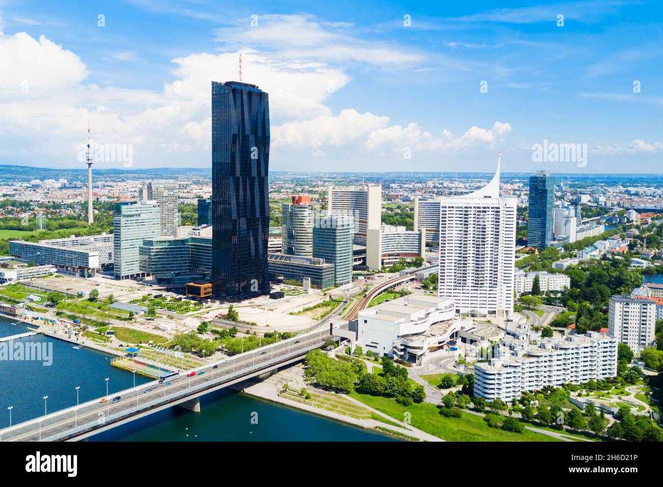 Danube City aerial panoramic view. Donaustadt is the district of Vienna ...