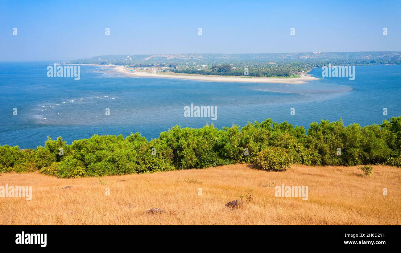 Morjim, Ashwem and Mandrem beach aerial panoramic view from the Chapora ...