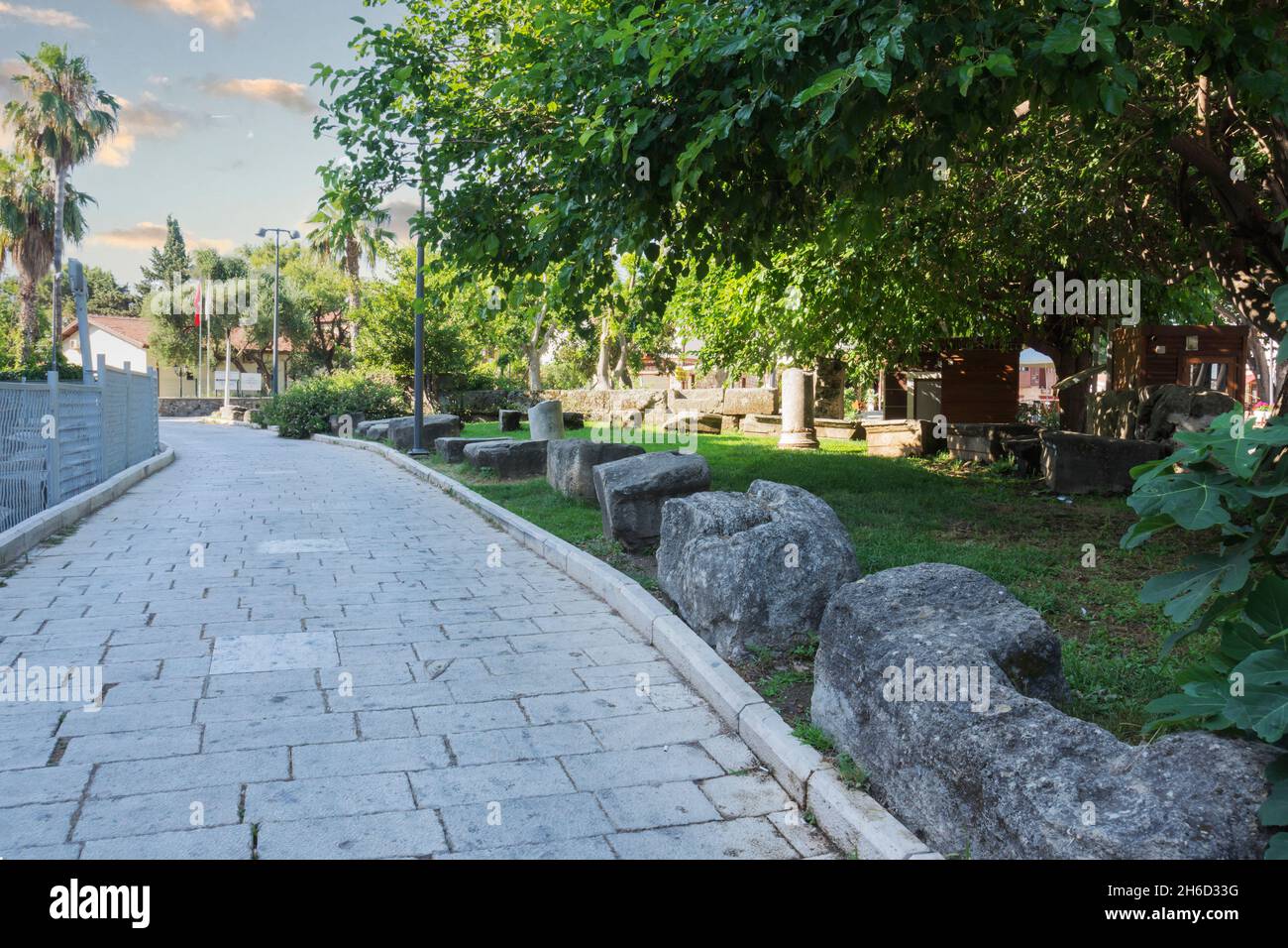 Views of the stone paved road leading from the entrance gate of the ...