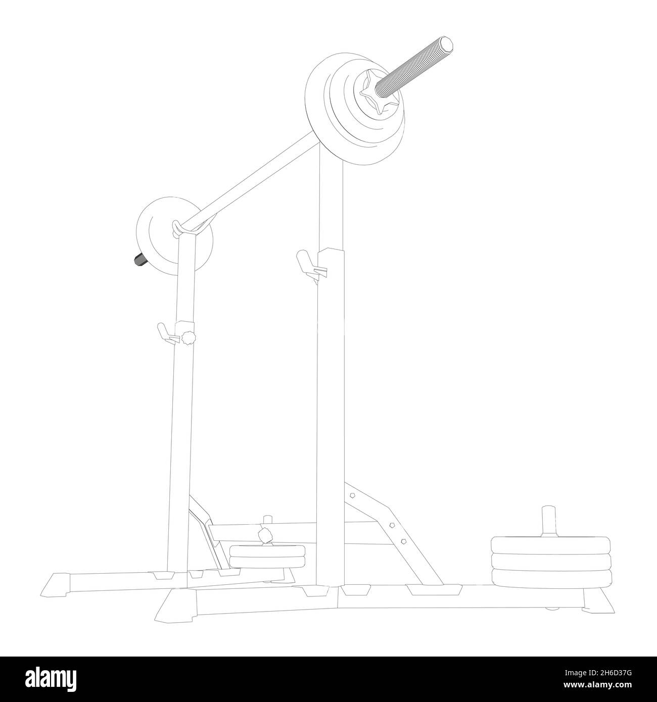 Contour of a barbell on a squat rack from black lines isolated on a ...