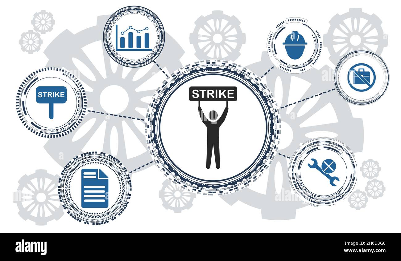 Concept of strike with connected icons Stock Photo - Alamy