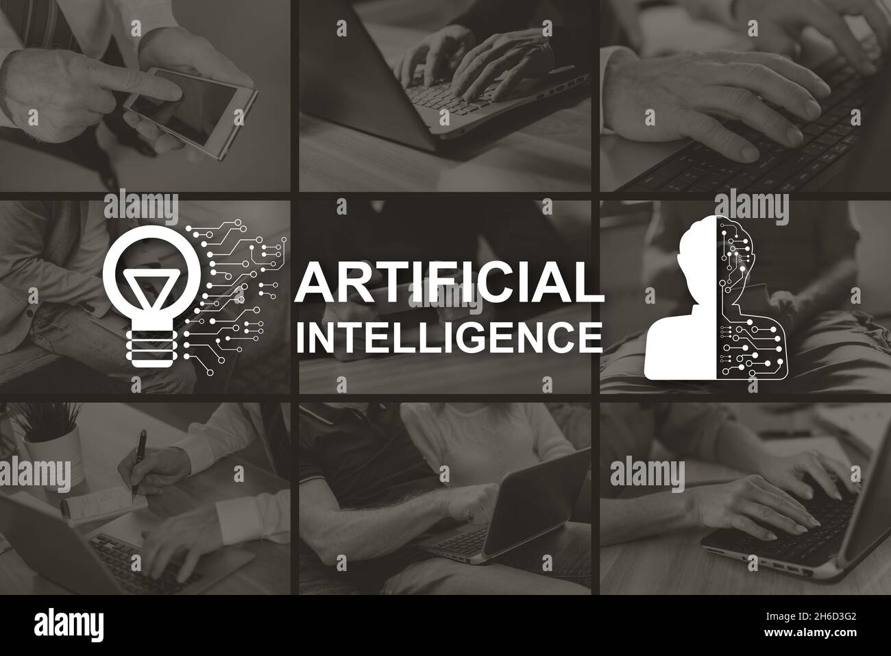 Artificial intelligence concept illustrated by pictures on background Stock Photo - Alamy