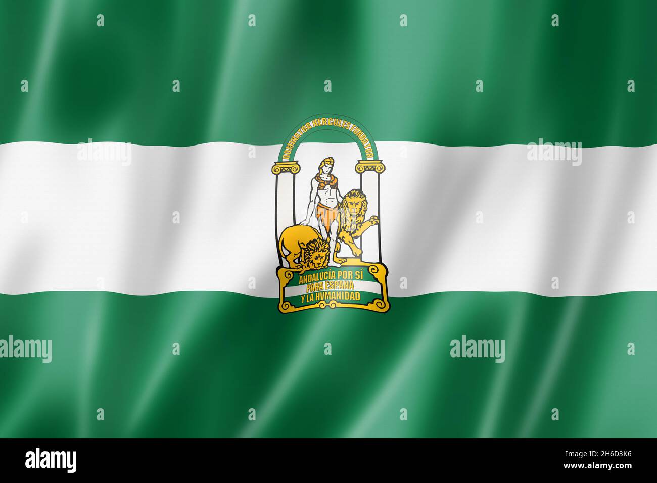 Andalucia province flag, Spain waving banner collection. 3D ...