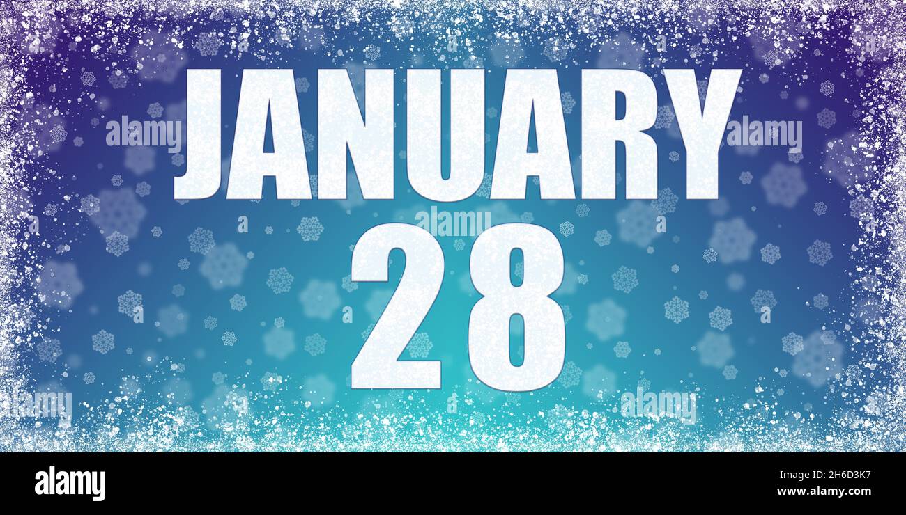 28th day of january. Winter blue gradient background with snowflakes ...