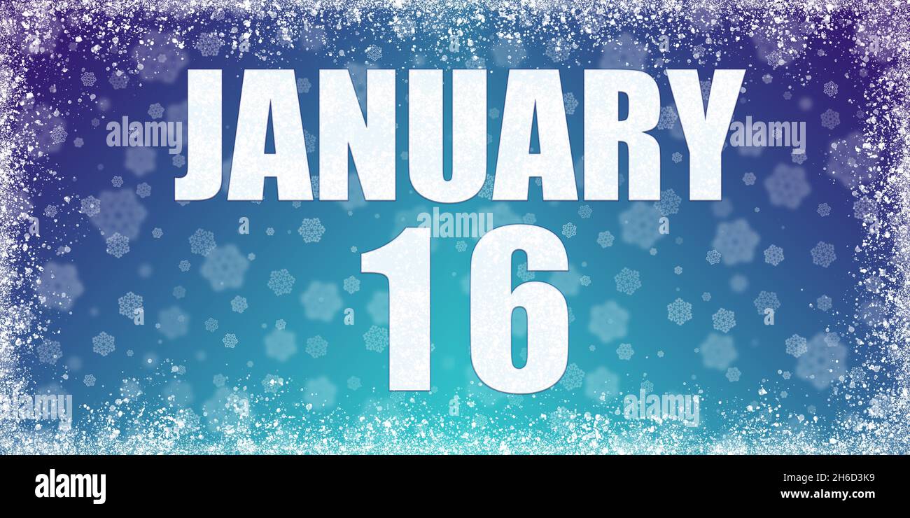 16th day of january. Winter blue gradient background with snowflakes ...