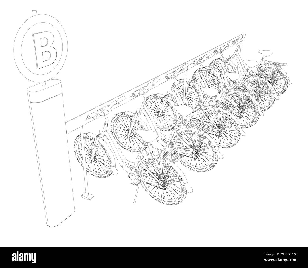 Bicycle parking contour from black lines isolated on white background ...