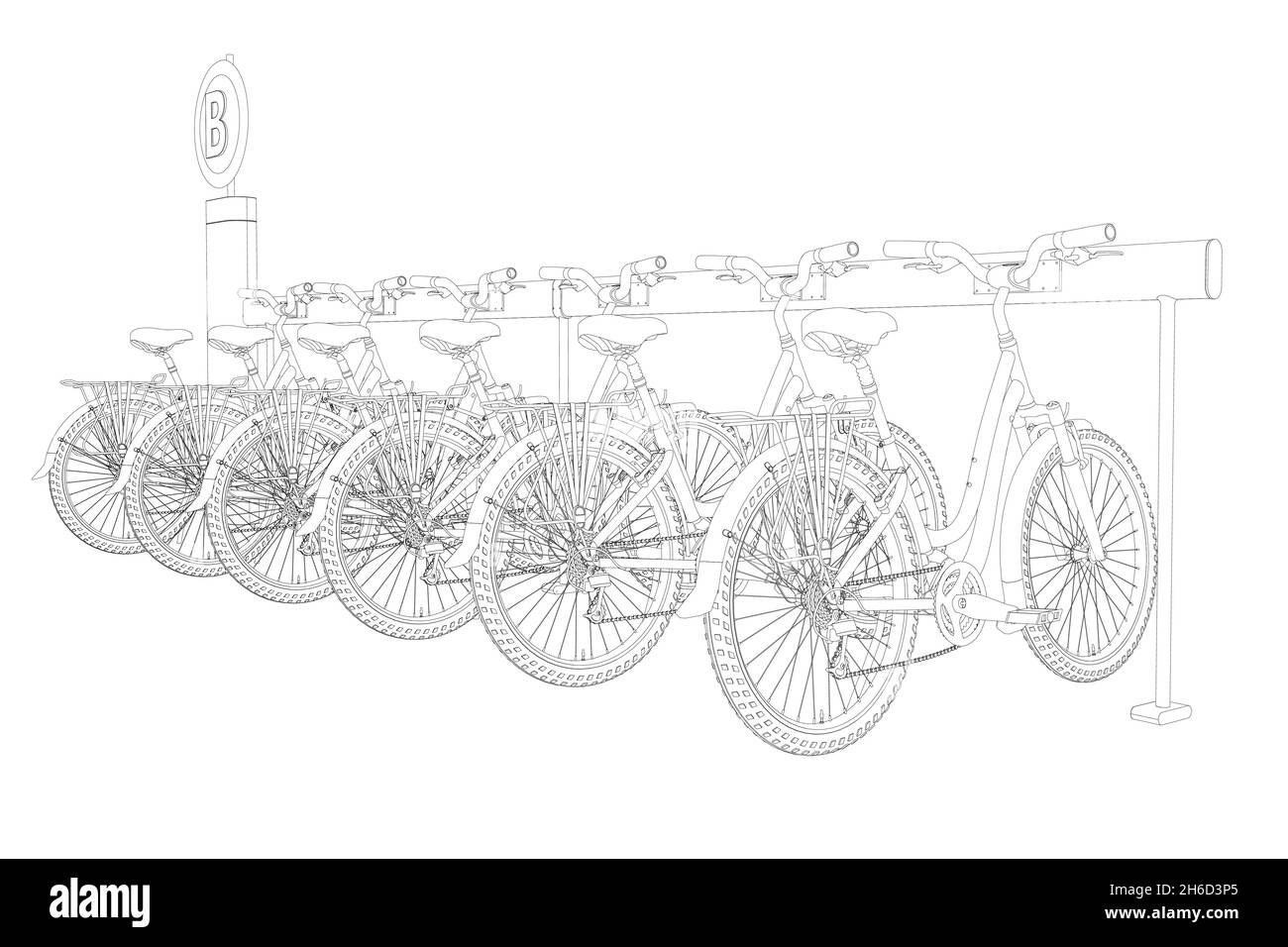 Bicycle parking contour from black lines isolated on white background ...