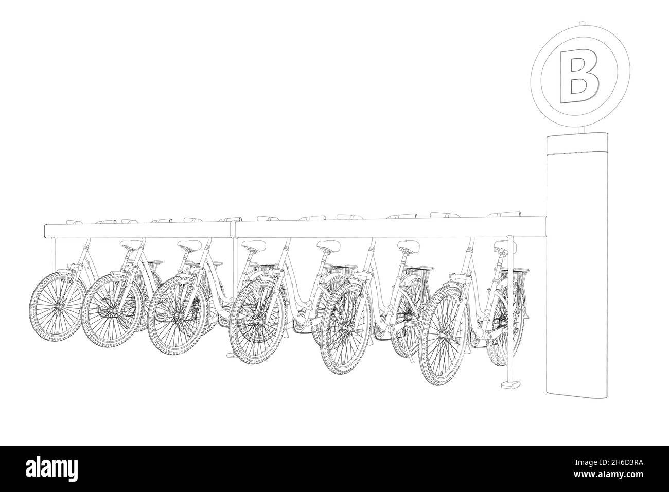 Bicycle parking contour from black lines isolated on white background ...