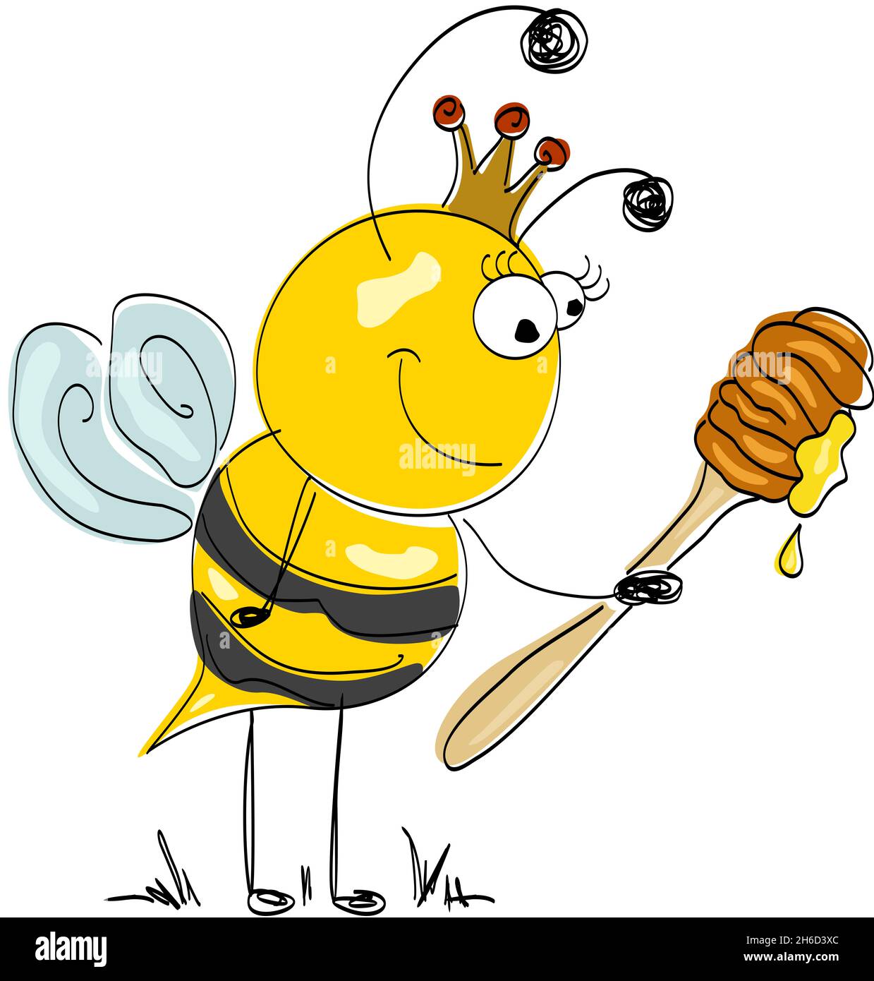 Queen bee carrying a wooden honey spoon Stock Photo - Alamy