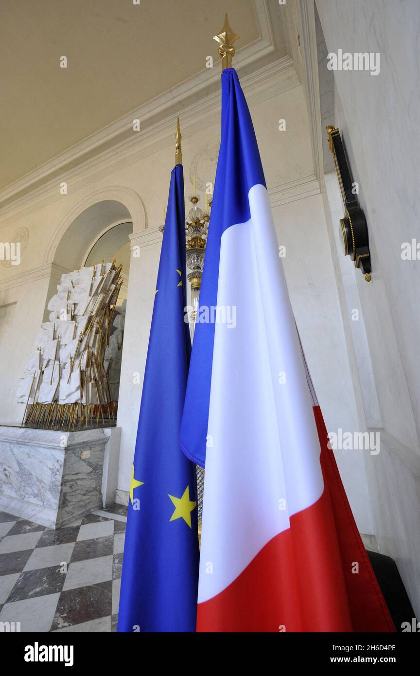 File photo dated September 20, 2008 of a French flag and a European ...