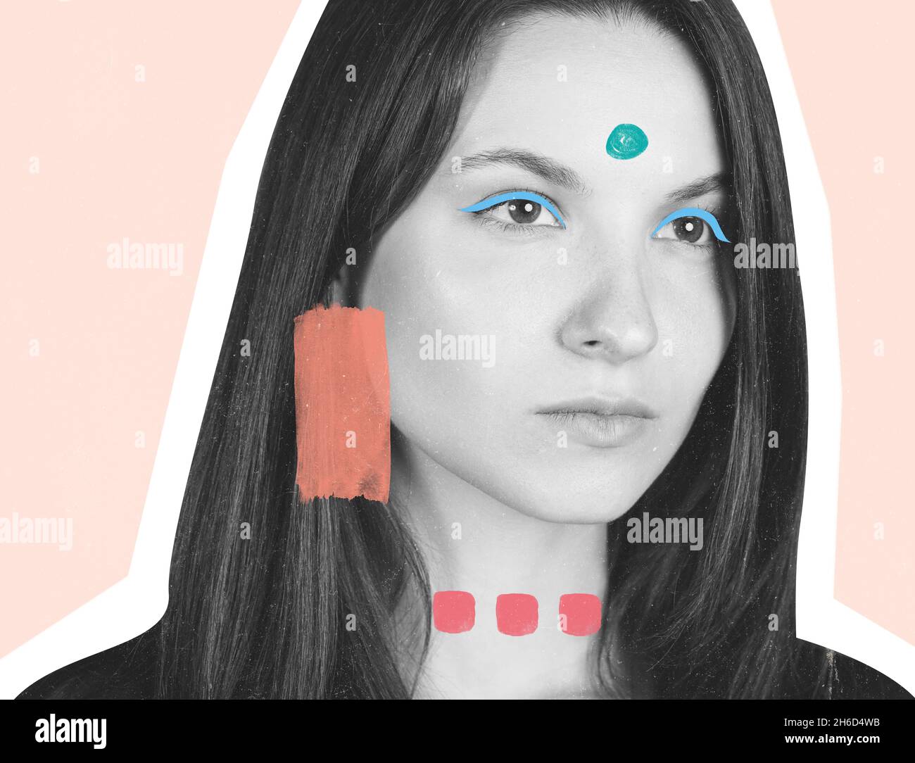 Contemporary art collage of young stylish woman with drawn elements of ...