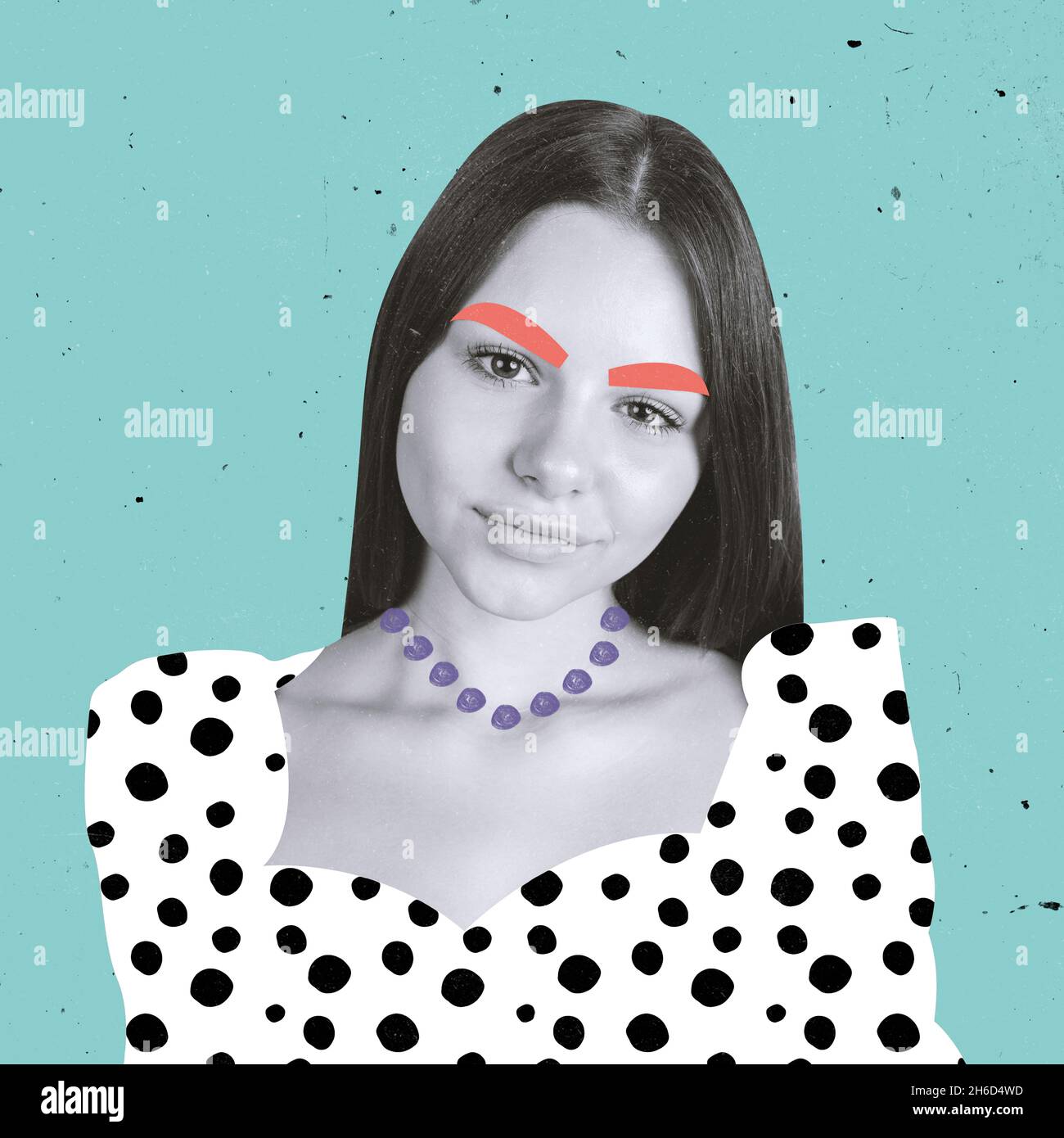 Contemporary art collage of beautiful stylish woman with drawn elements ...