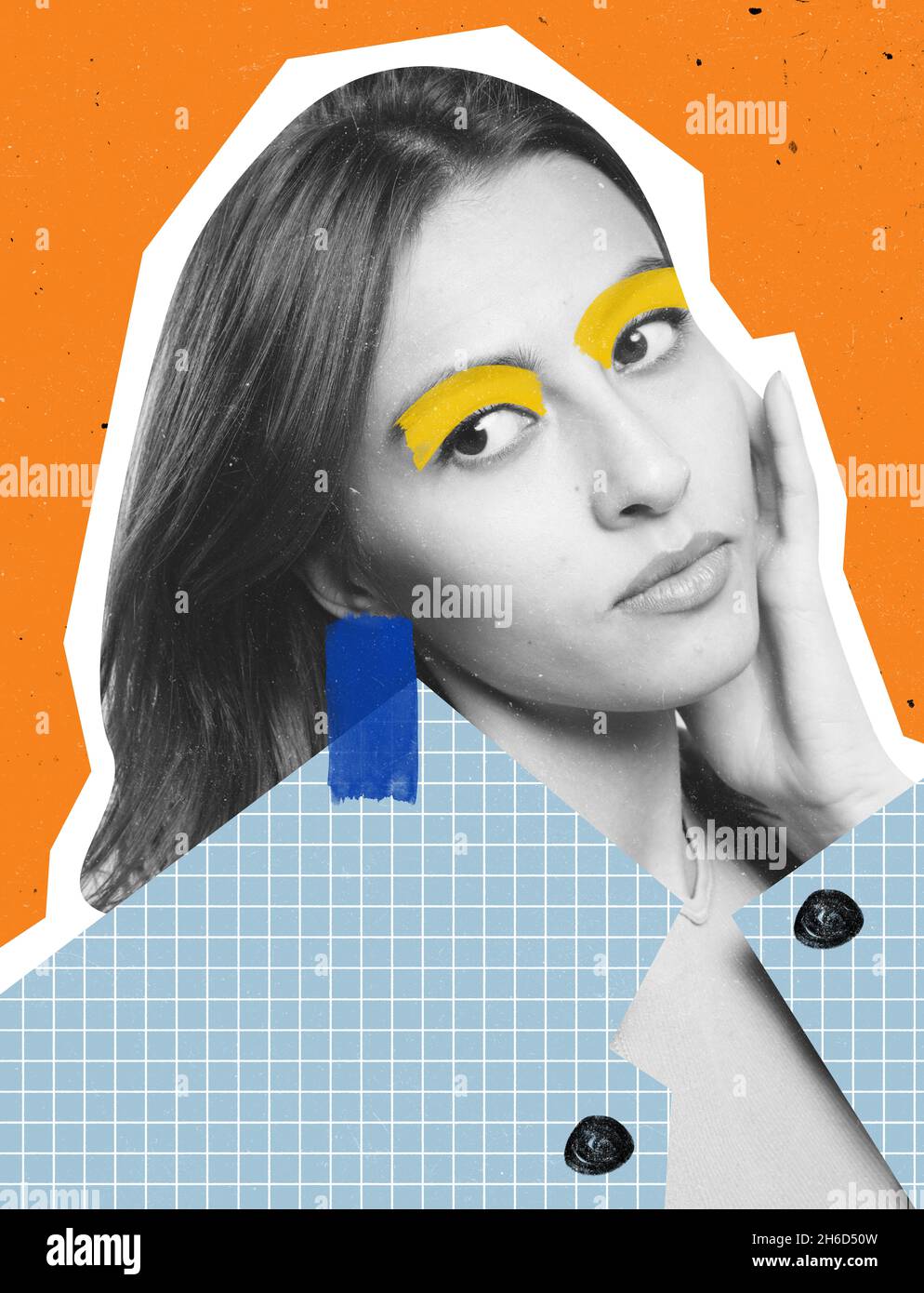 Contemporary art collage of beautiful stylish woman with drawn elements ...