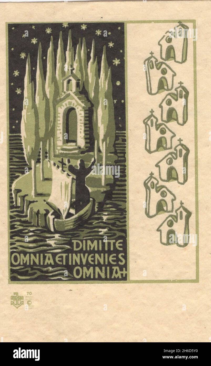 vintage lithograph colorful green dominated holy card description ...