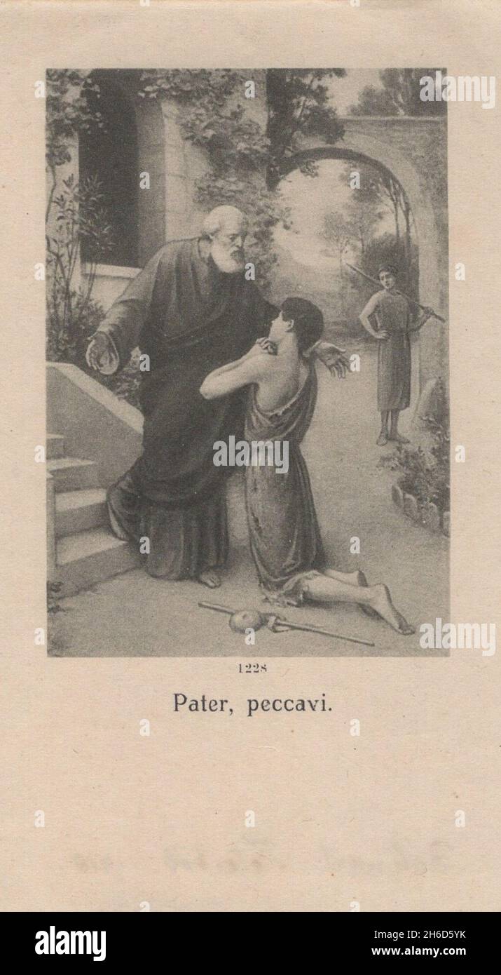 vintage monochrome holy card Pater peccavi period: 1940s. Additional ...