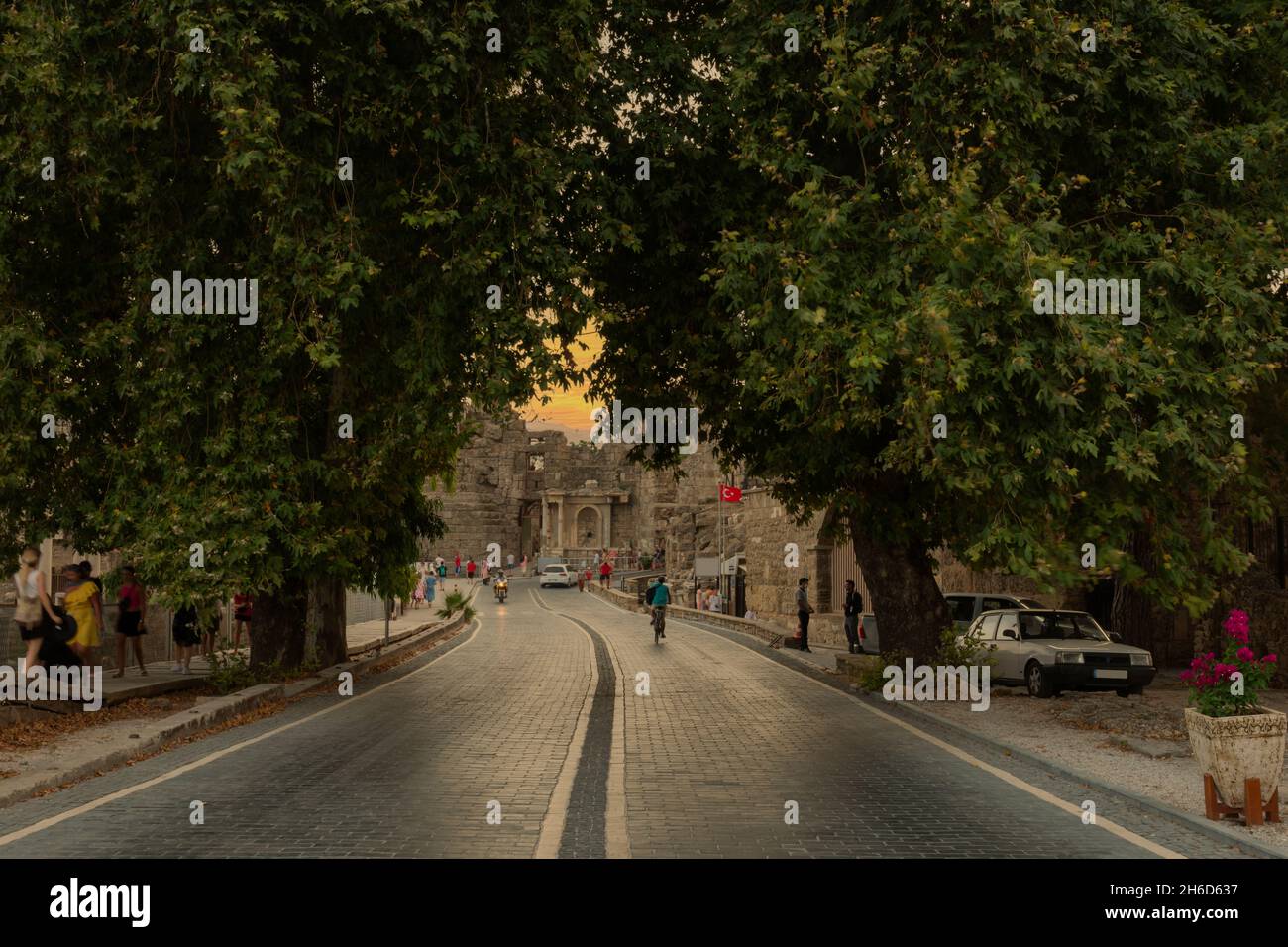 Views of the stone paved road leading from the entrance gate of the ...
