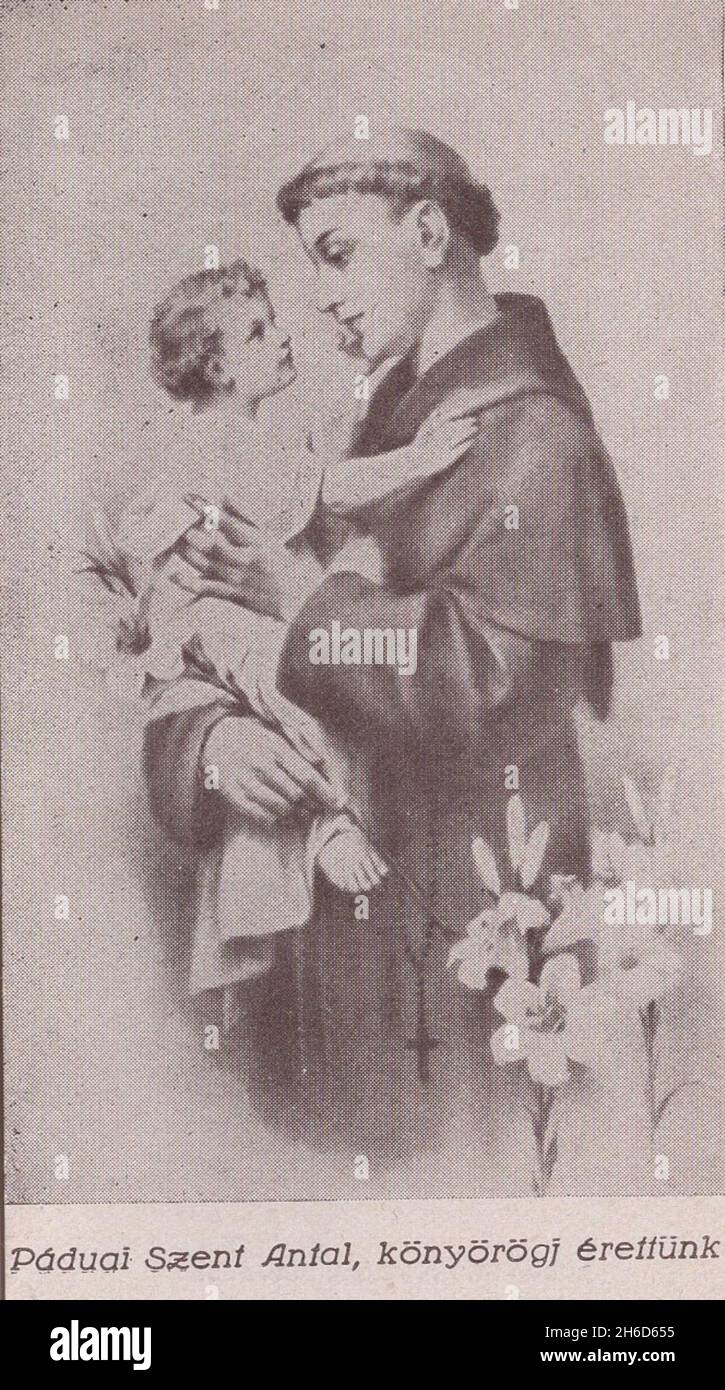 antique monochrome holy card the baby Jesus with Anthony of Padua or ...