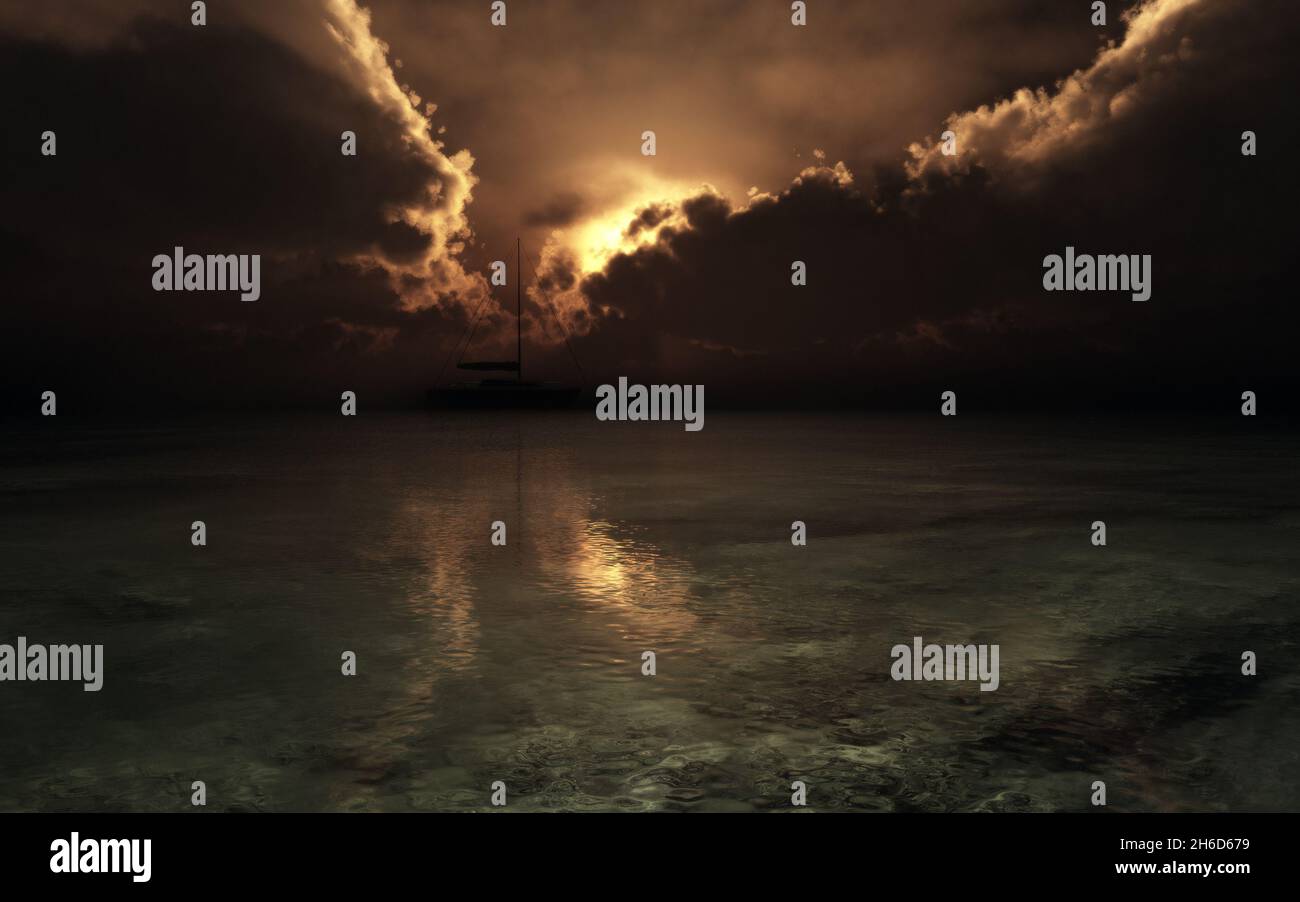 Illustration of an epic fantasy landscape with the majestic sky - the ...