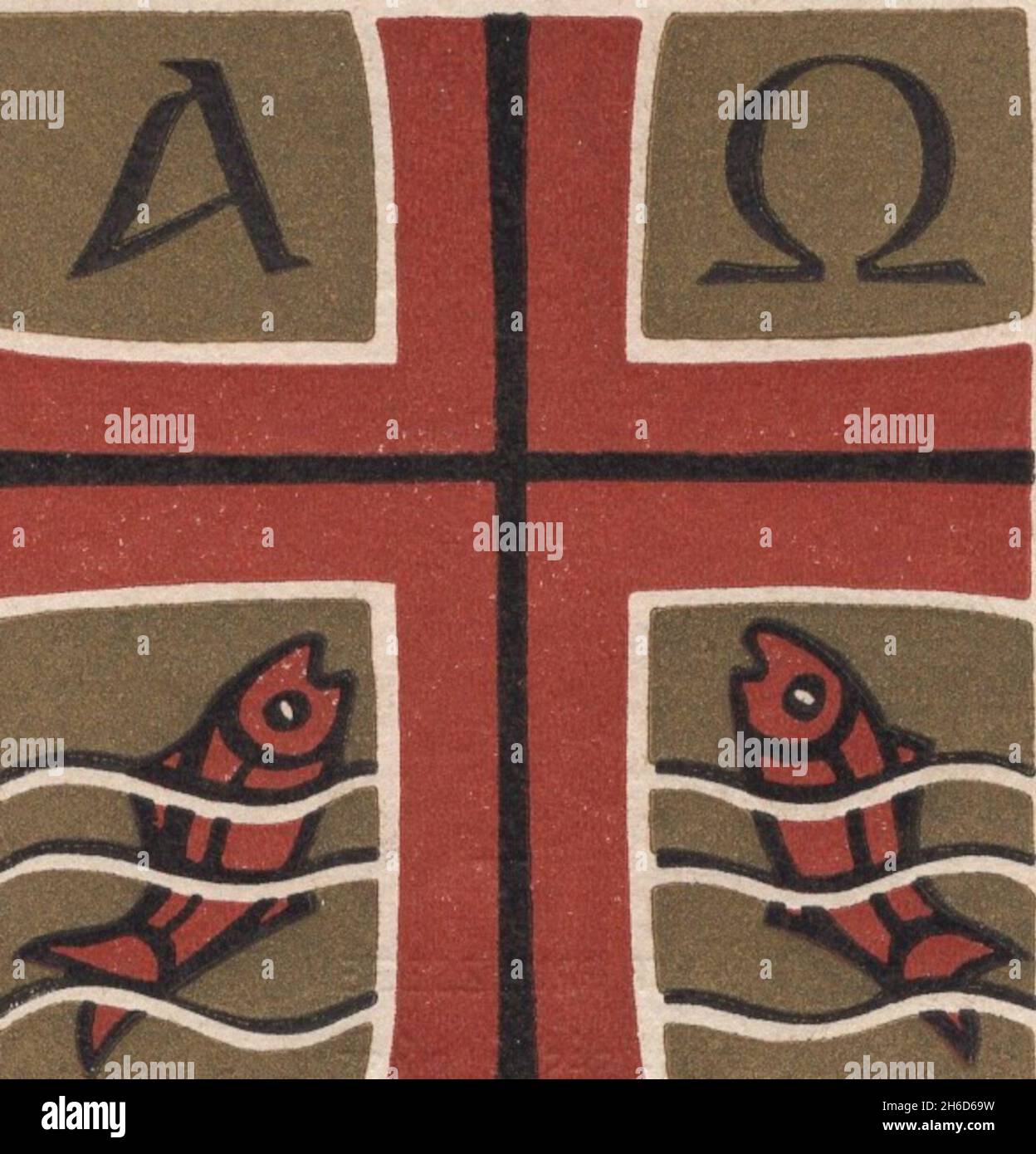 vintage colorful holy card fish plus alpha and omega greek symbols ...