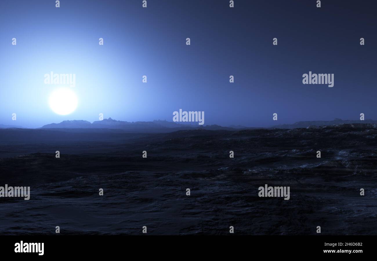 Illustration of the giant moon on majestic night sky on a distant ...