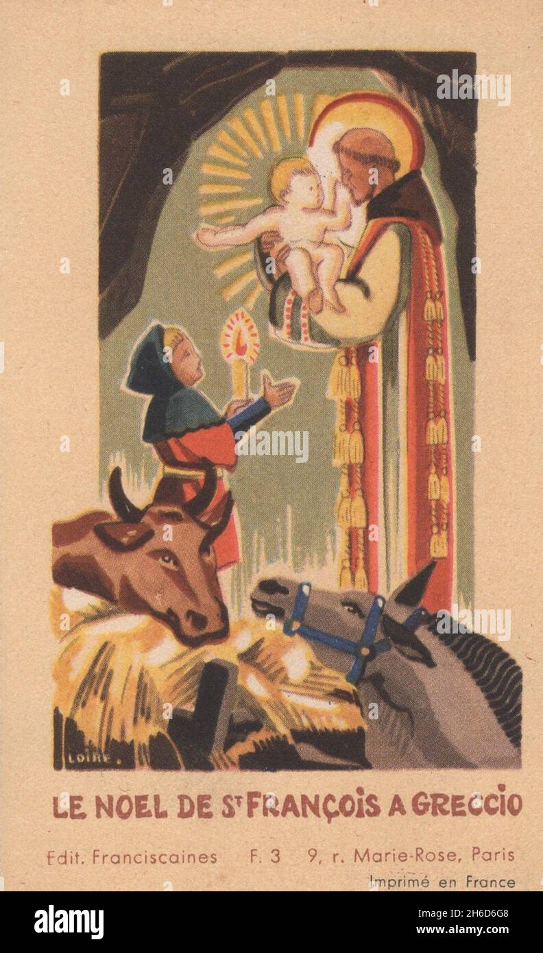 Antique religious scene colored graphic works by Loire artist. Le noel ...