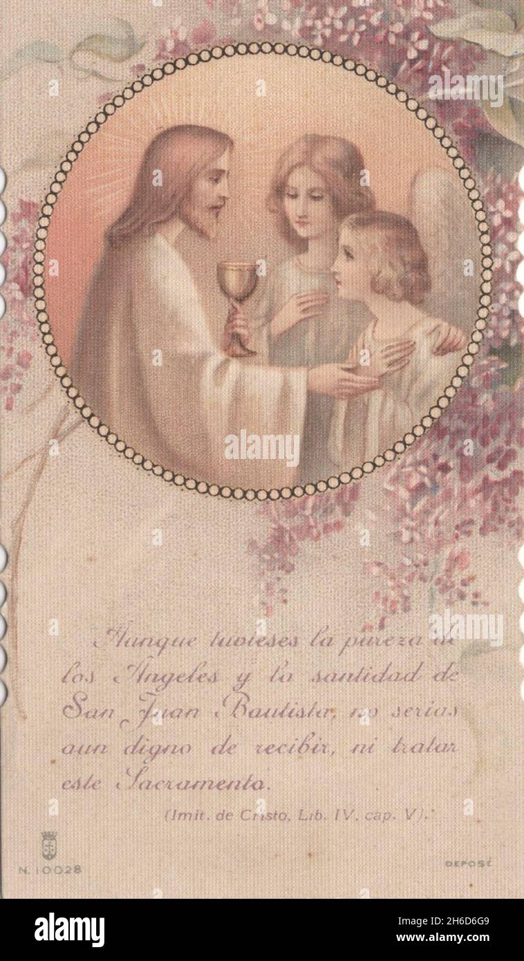 antique lithogrpah holy card Jesus with goblet angels Additional-Rights ...