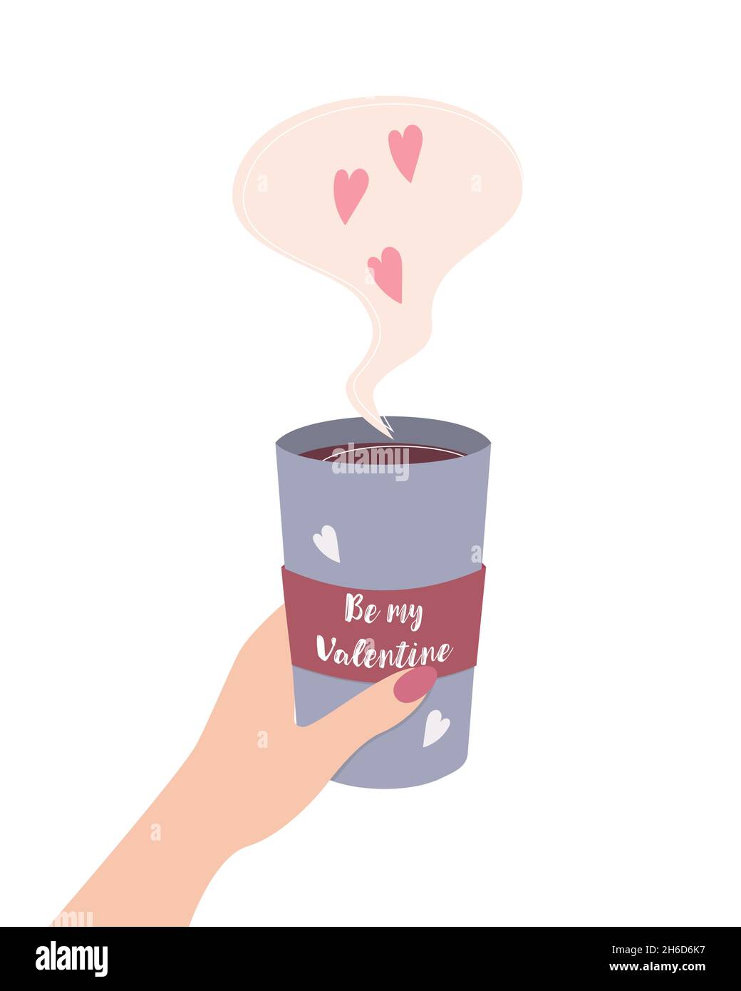 Cup of coffee lettering Be my Valentine, heart, love, passion. Holiday ...