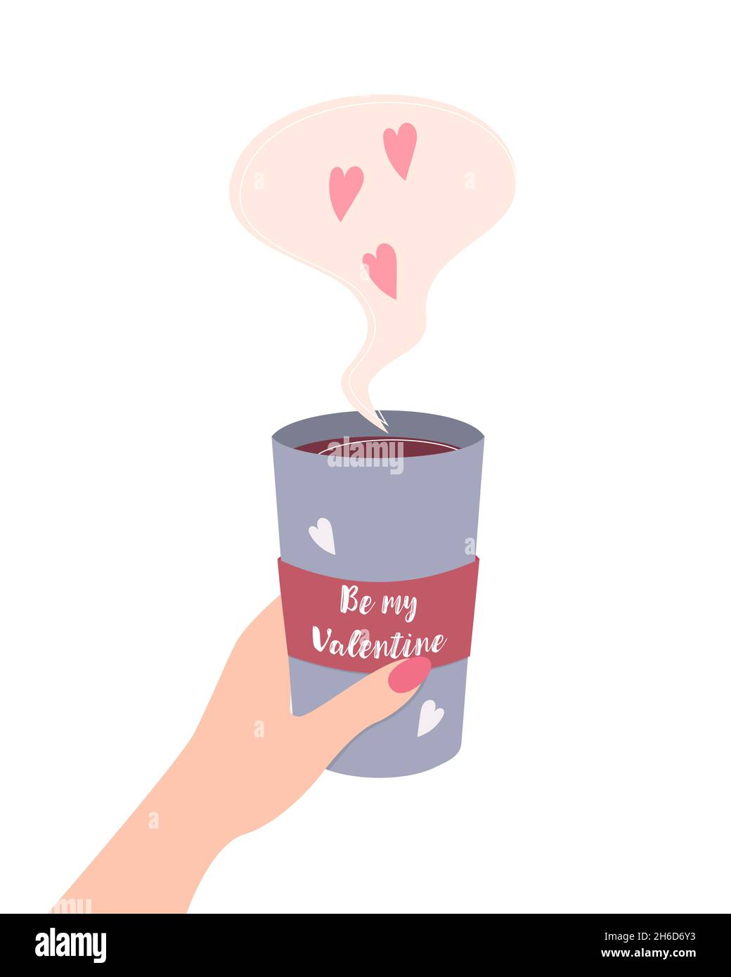 Cup of coffee lettering Be my Valentine, heart, love, passion. Holiday ...