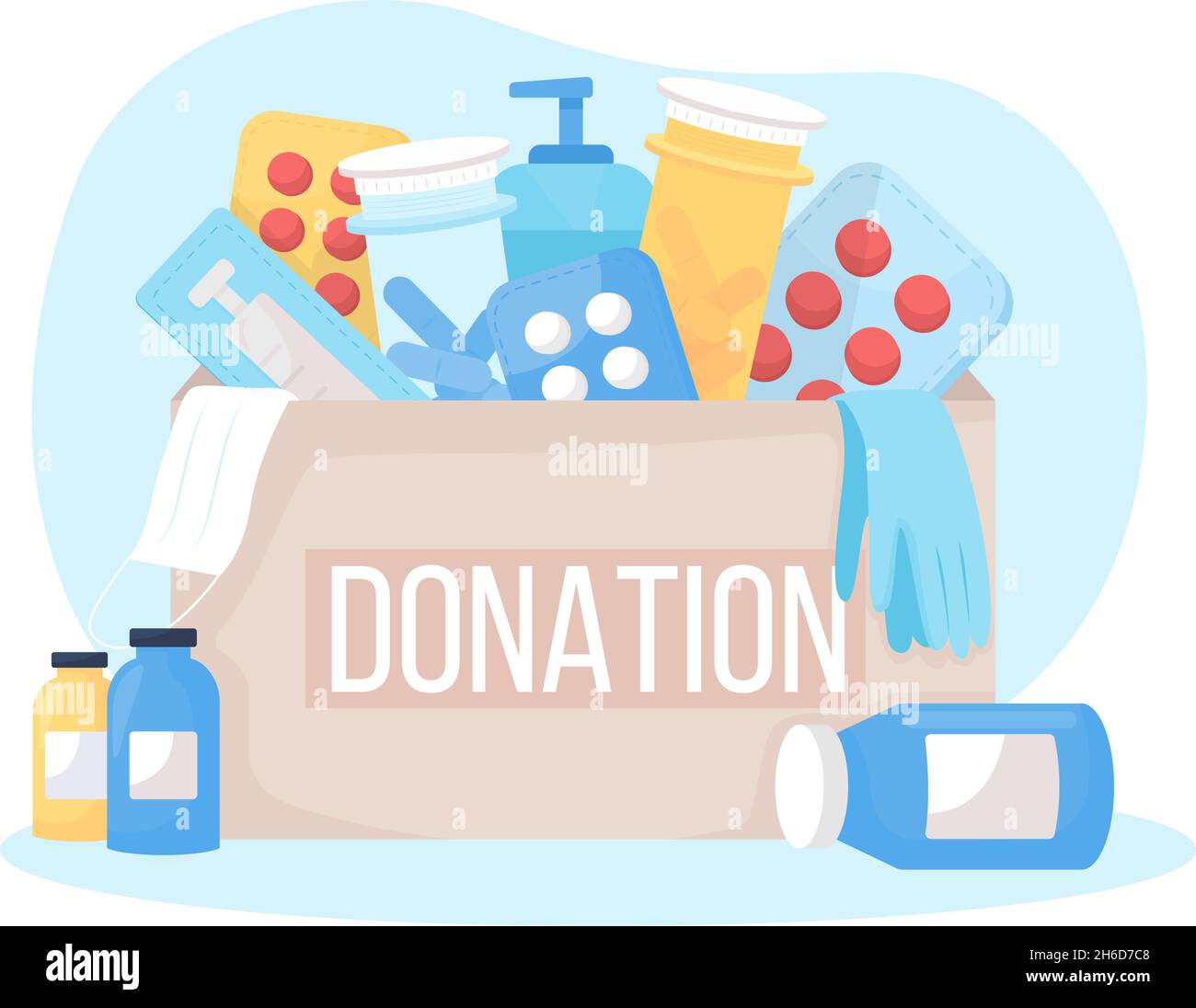 Medicine donation box 2D vector isolated illustration Stock Vector ...