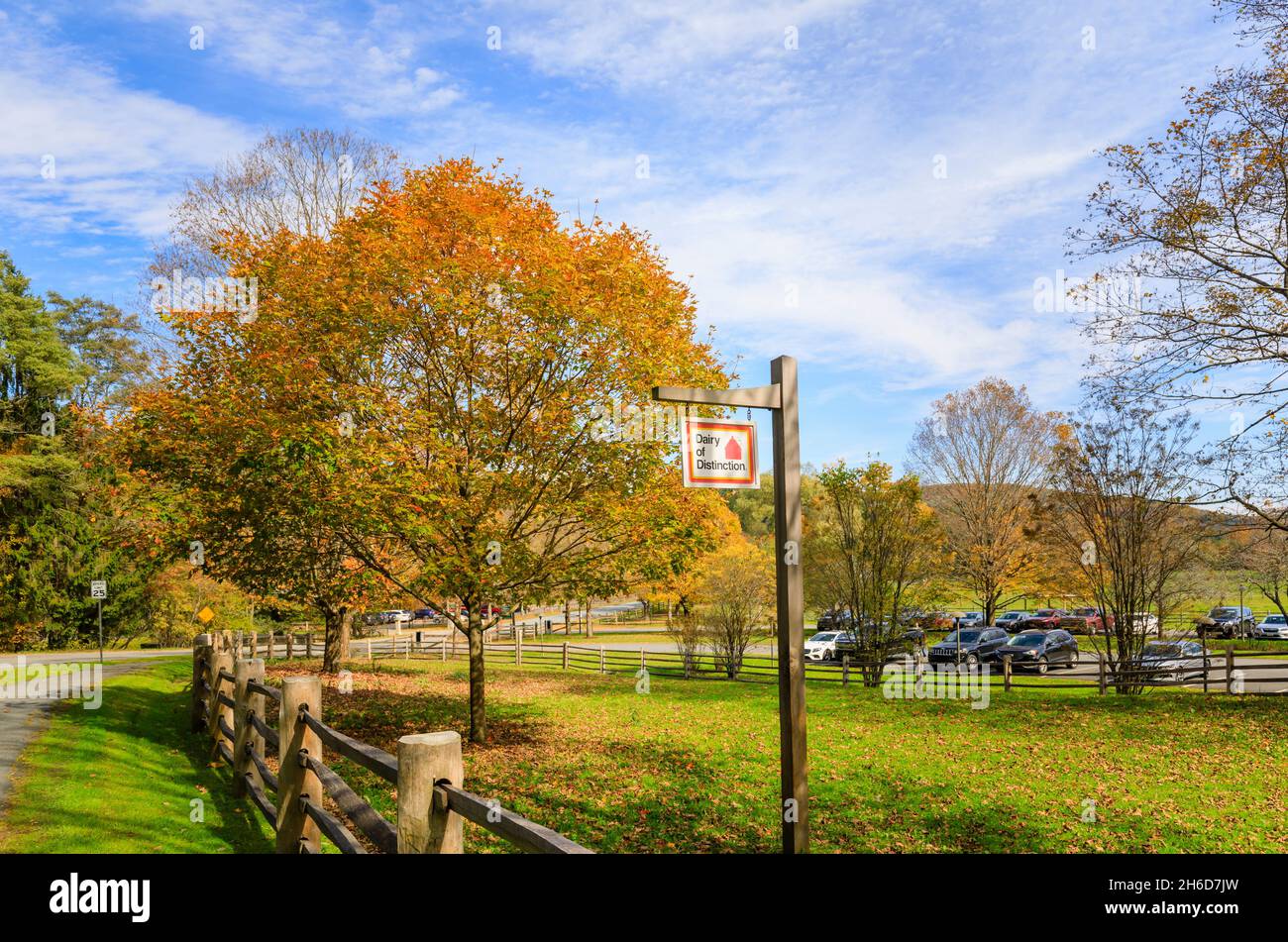 Dairy of Distinction sign at the entrance to Billings Farm & Museum and ...