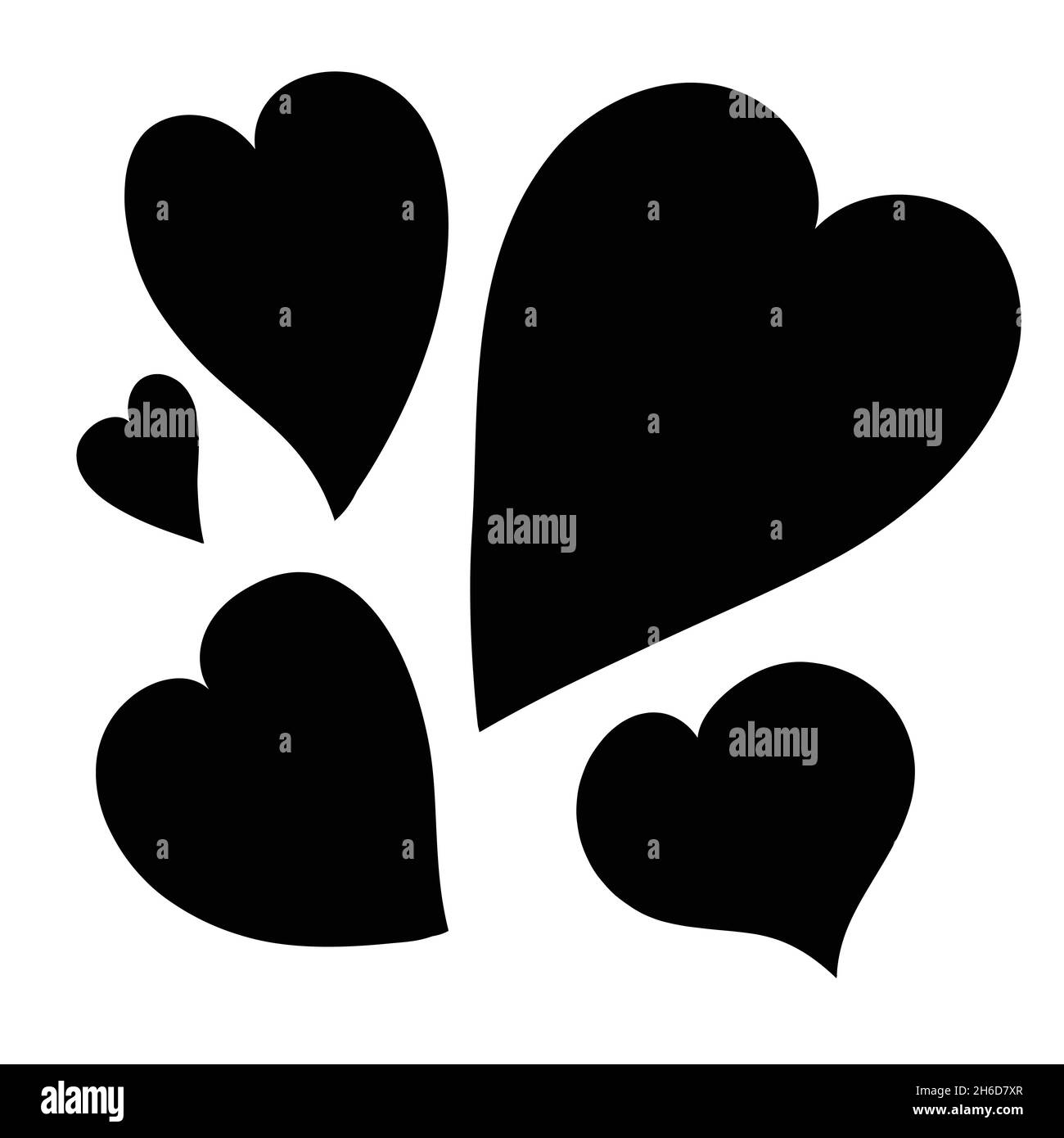 Set of five simple black hearts, black silhouette heart clip art Stock ...