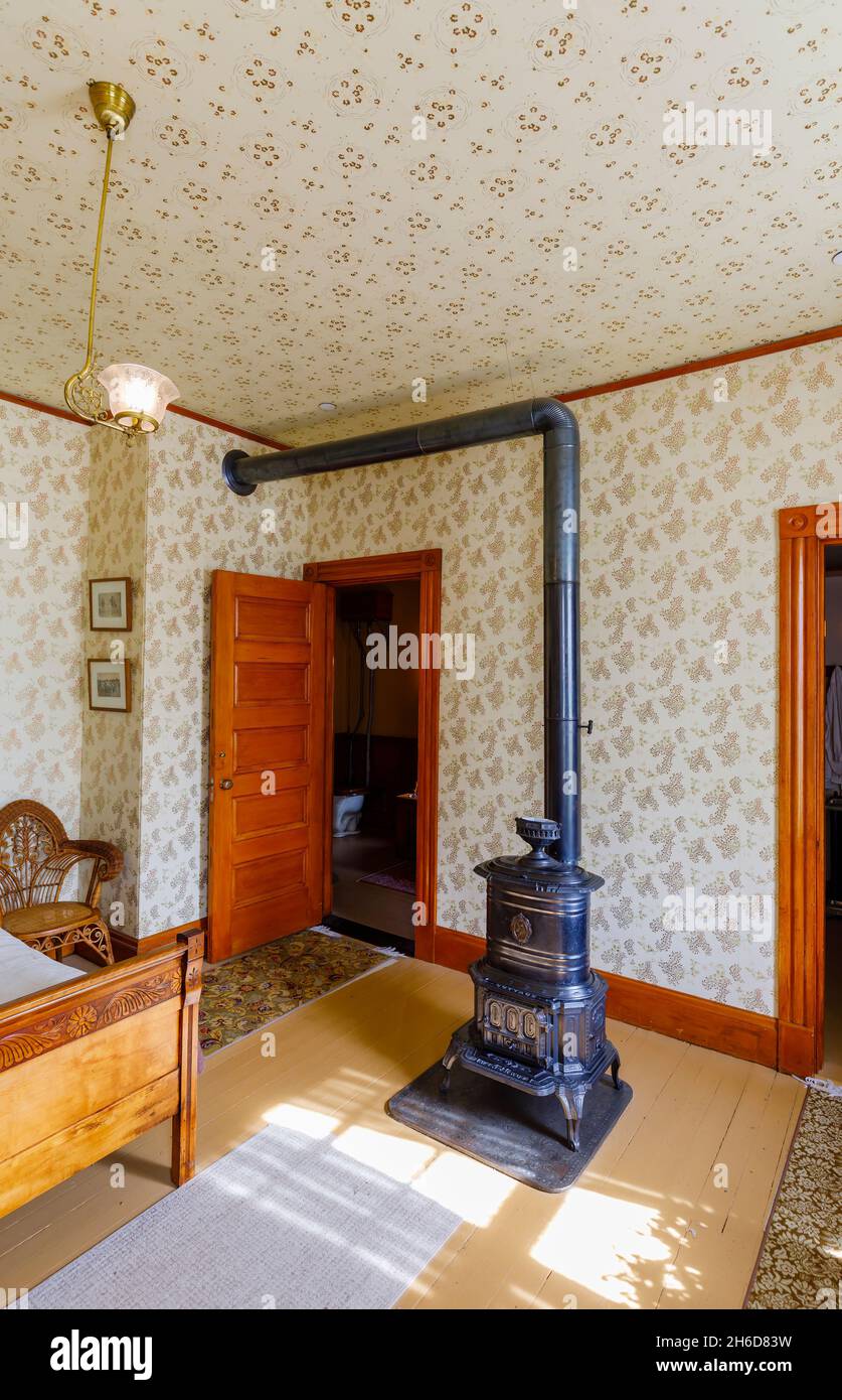 Antique Winthrop black stove heater in the 1890 Farm House museum at ...