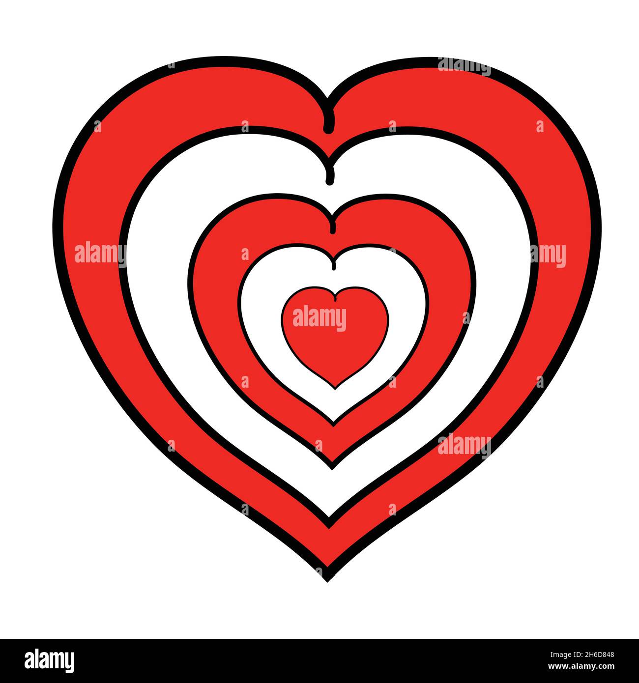 Red white heart with stripes symbol of love, simple hand drawn vector ...