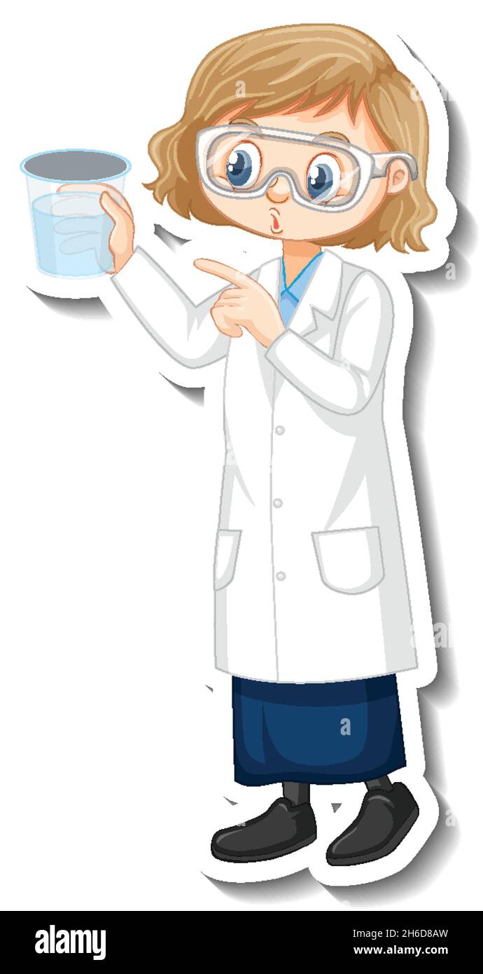 Scientist girl cartoon character with science experiment object ...