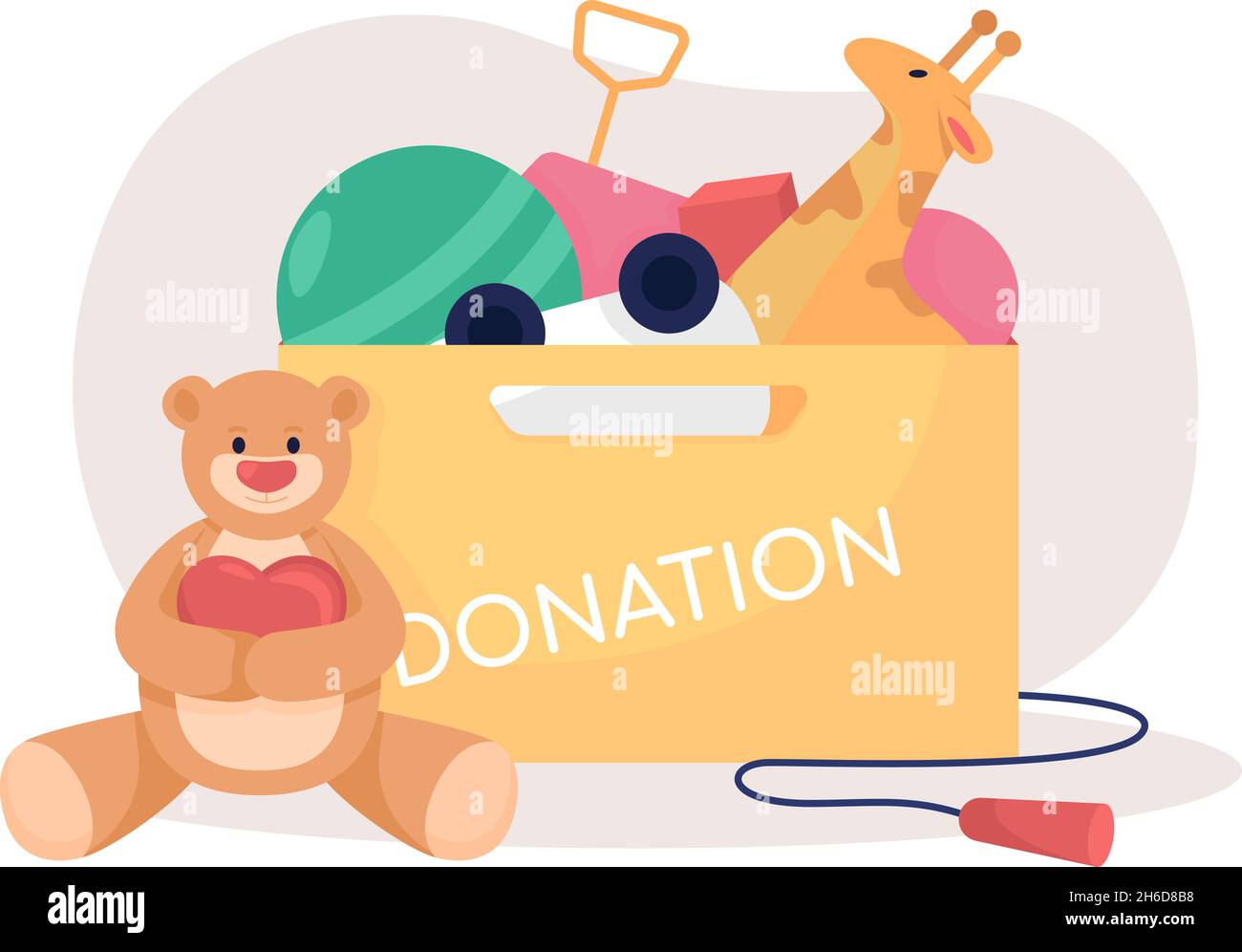 Toys donation box 2D vector isolated illustration Stock Vector Image ...