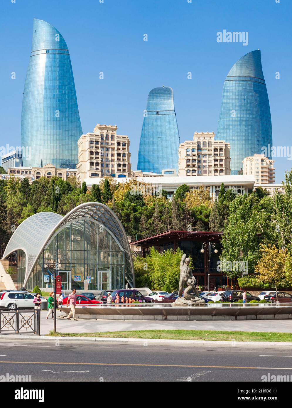 BAKU, AZERBAIJAN - SEPTEMBER 15, 2016: Baku Flame Towers and Funicular ...