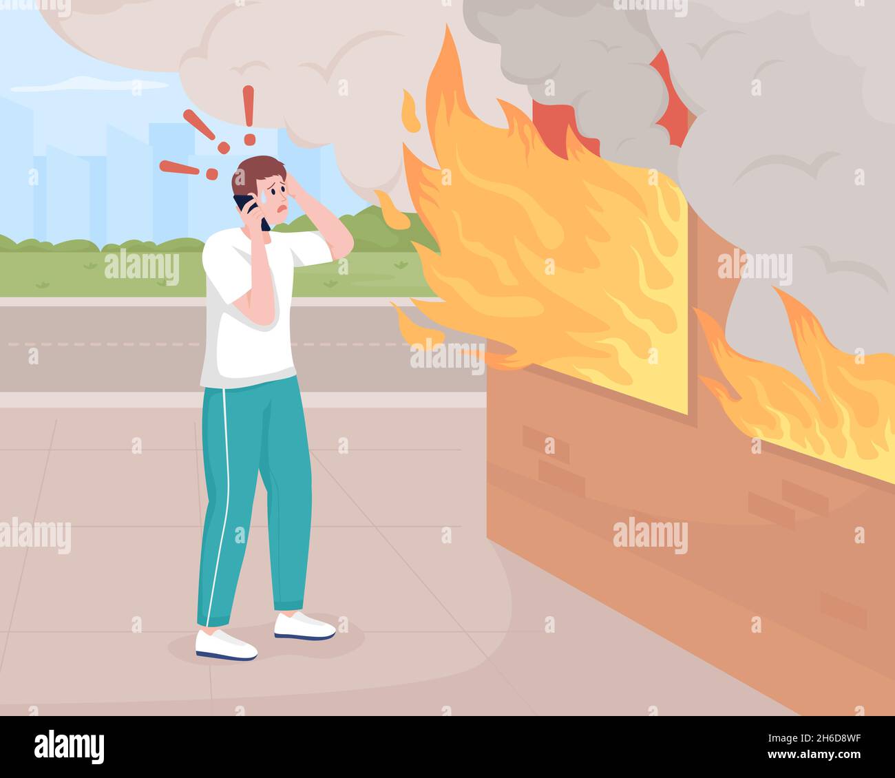 Man calling fireman flat color vector illustration Stock Vector Image ...