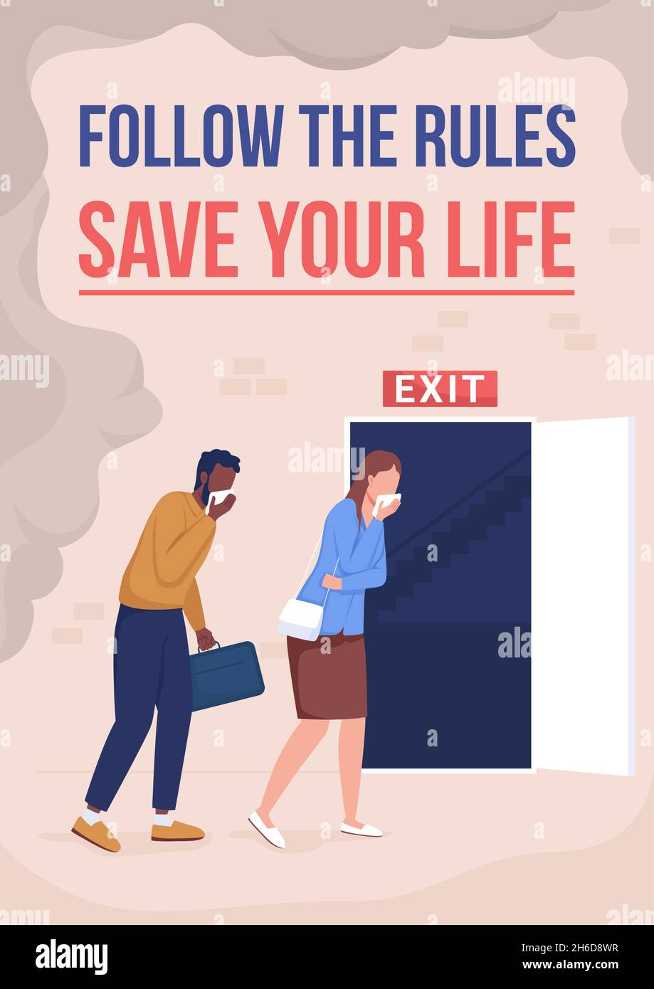 Emergency fire escape poster flat vector template Stock Vector Image ...